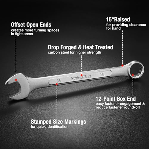 ValueMax Mechanics Wrench Set Metric and Standard, 20PCS Complete Combination Wrenches Roll Set. SAE 1/4" to 3/4", Metric 6mm to 18mm, Full Wrench Set with Roll up Pouch