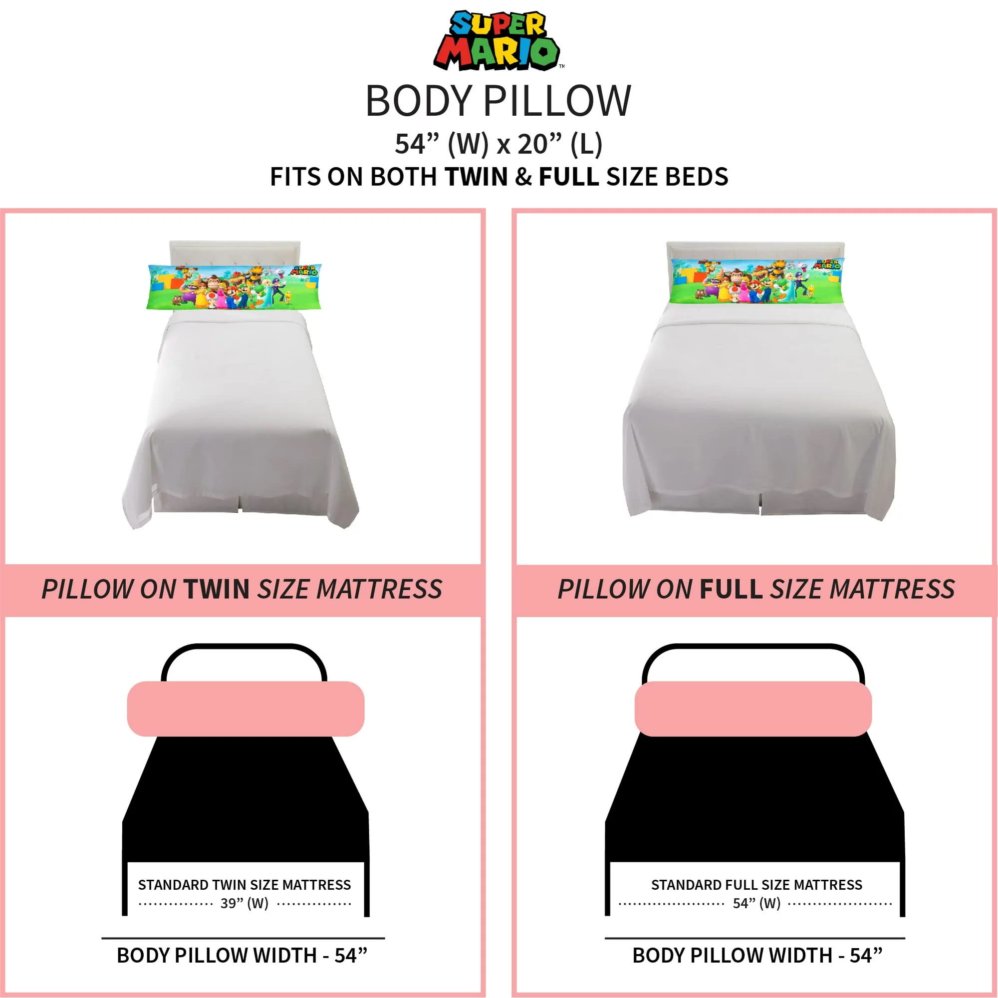 Licensed Super Mario Body Pillow Cover