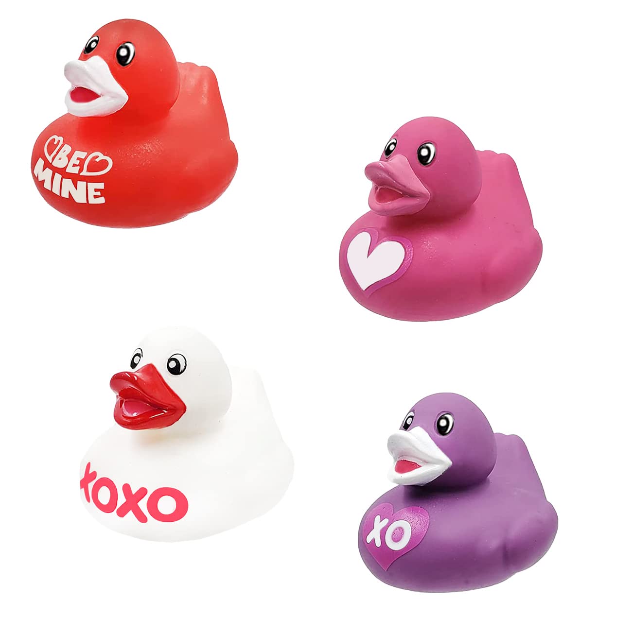 Valentine's Day Rubber Duck Toy Duckies for Kids, Four Solid Colors with Salutations, Bath Birthday Gifts Baby Showers Classroom Summer Beach and Pool Activity, 2" (6 Pack)