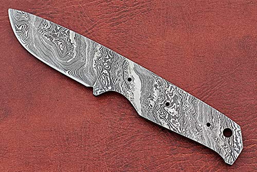 Straight Back Blank Blade Skinning Knife, 8 inches Long Hand Forged Damascus Steel 4" Scale Space with 3 Pin Hole & an Inserting Hole Space 3.5 inches Cutting Edge
