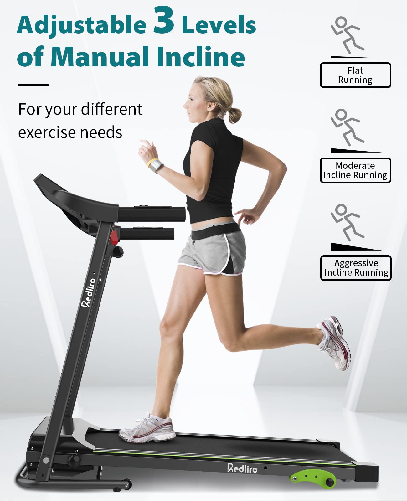 REDLIRO Foldable Treadmill with Incline, Portable Run Walking Folding Compact Exercise Machine with 12 Preset Program, LED Display, Easy Assembly for Small Space Fitness Electric Workout for Home