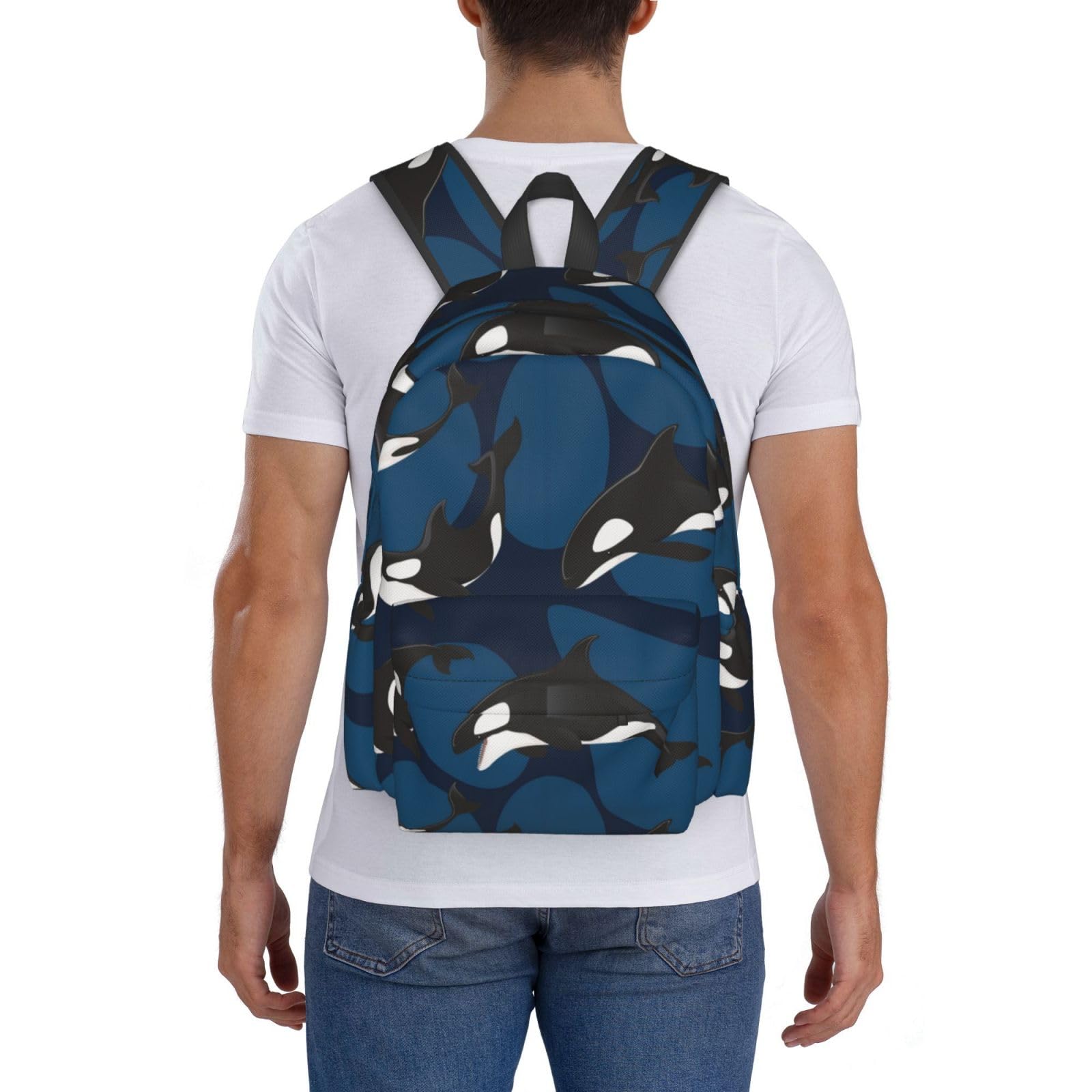 MZERSE Backpack for Men Women Backpack Compatible with Ocean Orca Killer Whale Outdoor Travel Daypack, Muiltifunction Bookbag Anti-Theft Laptop Bag Backpack Gym Bag with Soft Shoulder Strap