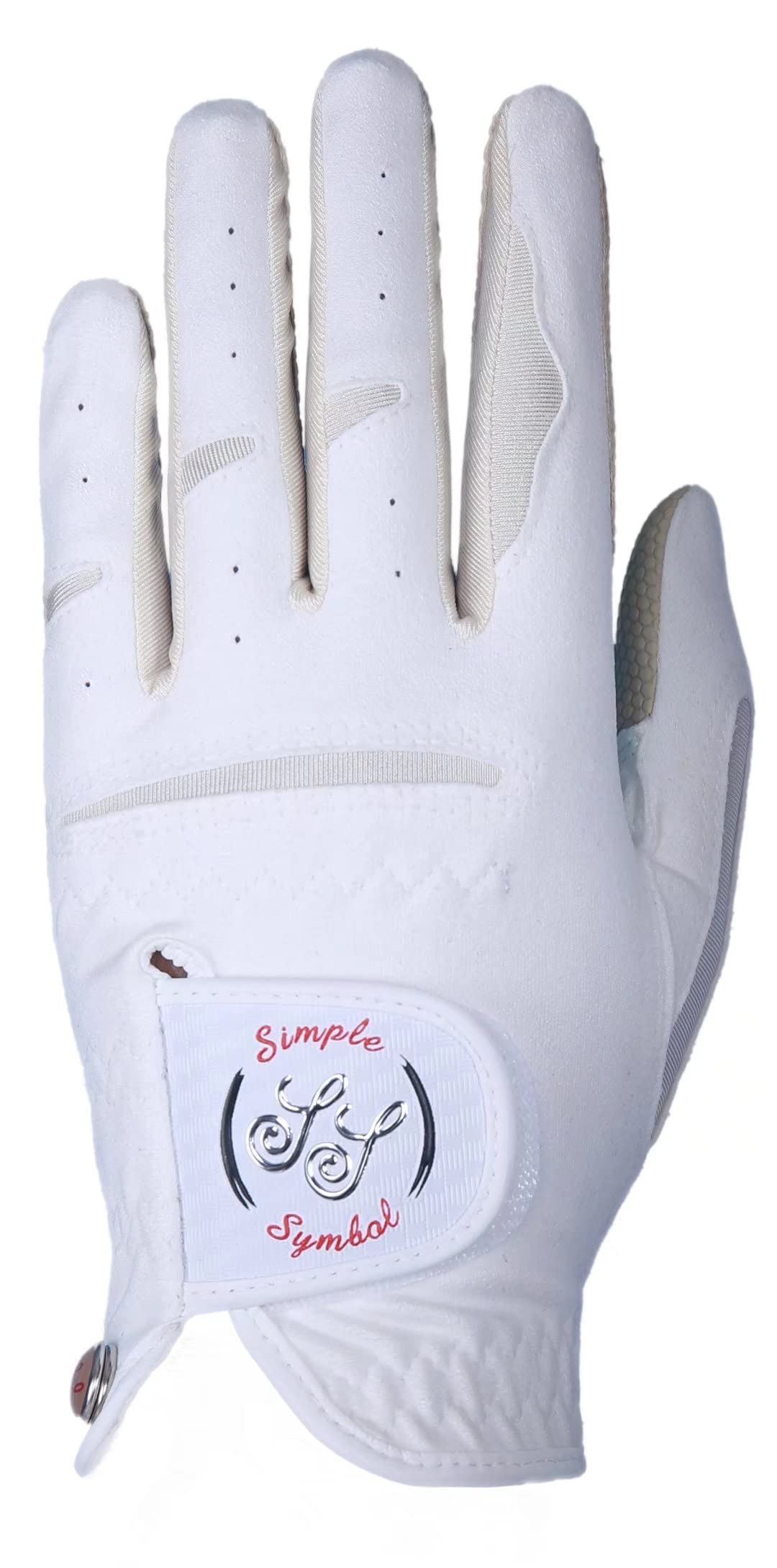 SIMPLE SYMBOL Women's Golf Glove Microfiber Non-slip Two Pack(Left is Wear On Left Hands,Right is Wear On Right Hands) Three Colors to Choose from Navy Blue/Black/Beige(Beige,L,Left)
