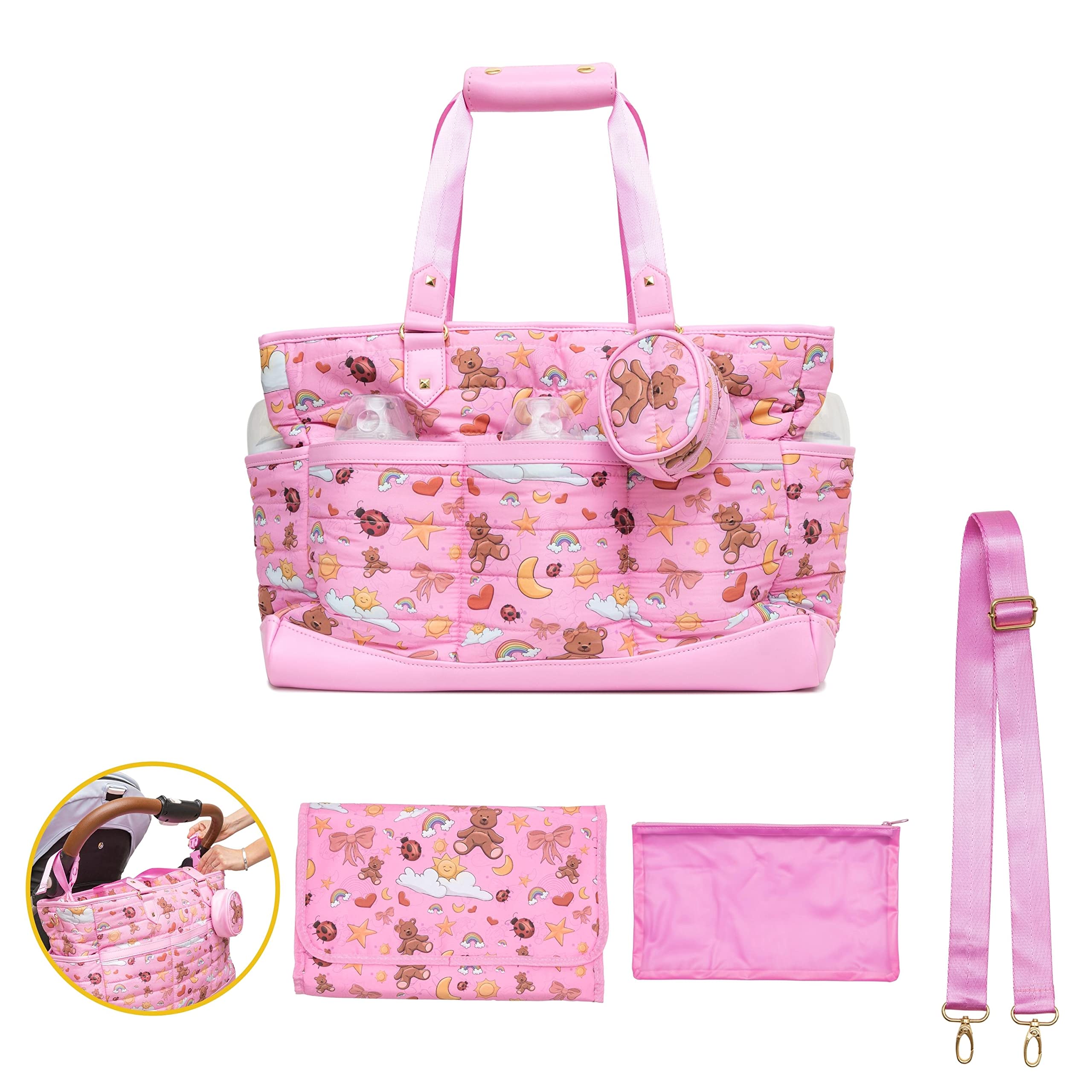 V & V LABEL VVVV Baby Diaper Bag Tote| Luxury Maternity Bag with Exclusive Pattern Design with Changing Pad, Pacifier Case, Organizing Bag| Baby Registry Ideas| Baby Shower