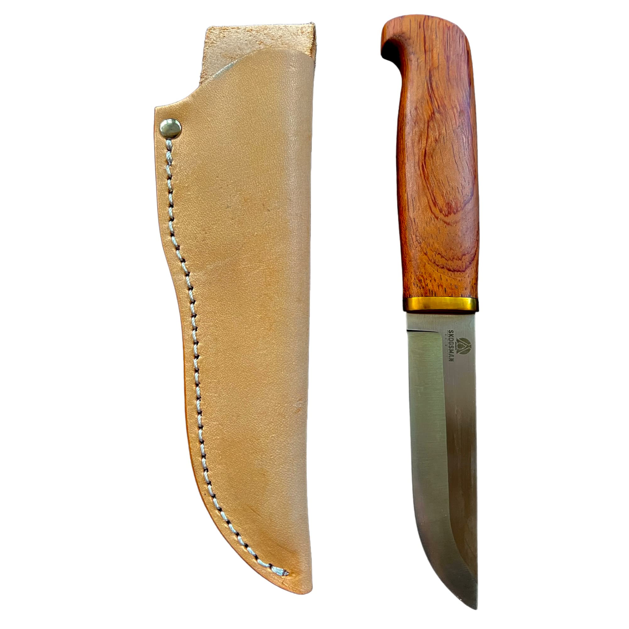 Skogsman Scandi Grind Fishing Hunting Camping Hiking Knife D2 Still Blade Rosewood Brass Bolster (Super Sharp)