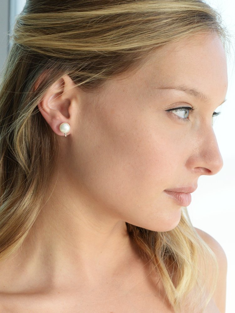 Mariell Ivory Freshwater Pearl Stud Clip On Earring for Women, 9mm, Non-Pierced Earring Birthday Gift