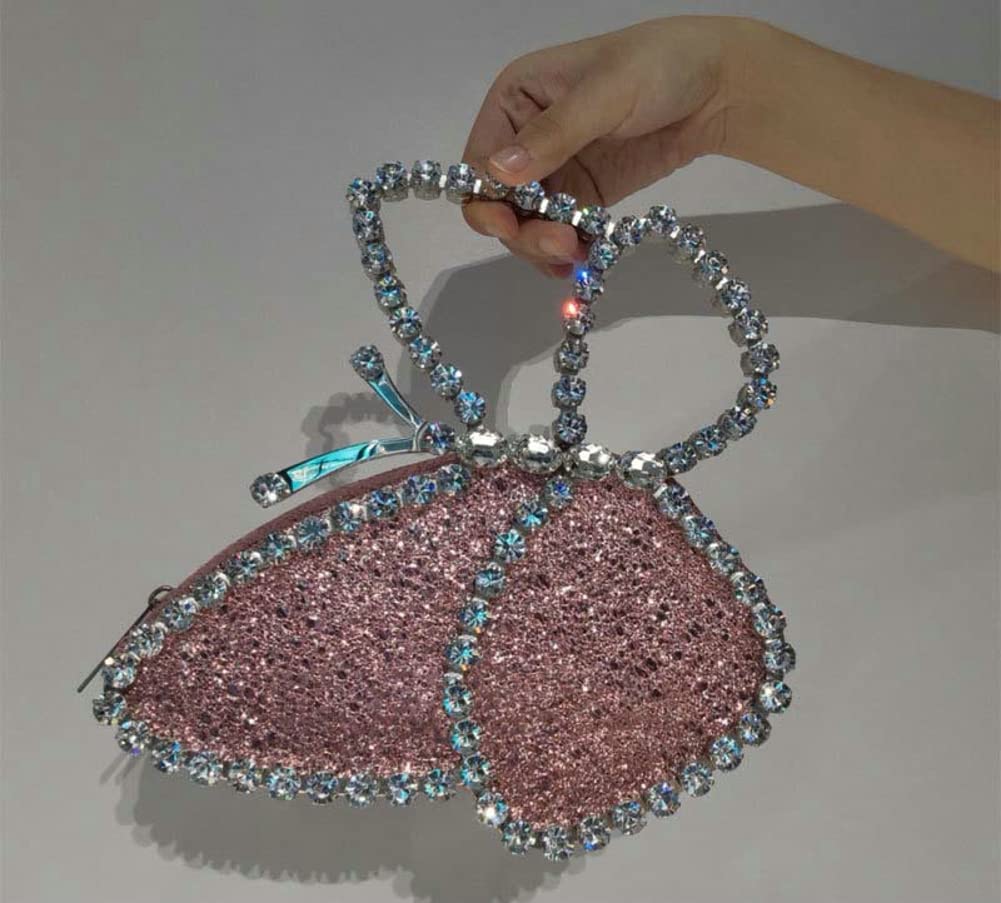 Rhinestone Evening Bag for Women Chic Butterfly Clutch Hobo Handbag Shiny Purse Sparkly Faux Diamond Top Handle Bag Mini Cute