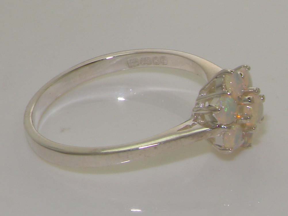 LetsBuyGold 925 Sterling Silver Real Genuine Opal Womens Cluster Promise Ring - Size 9