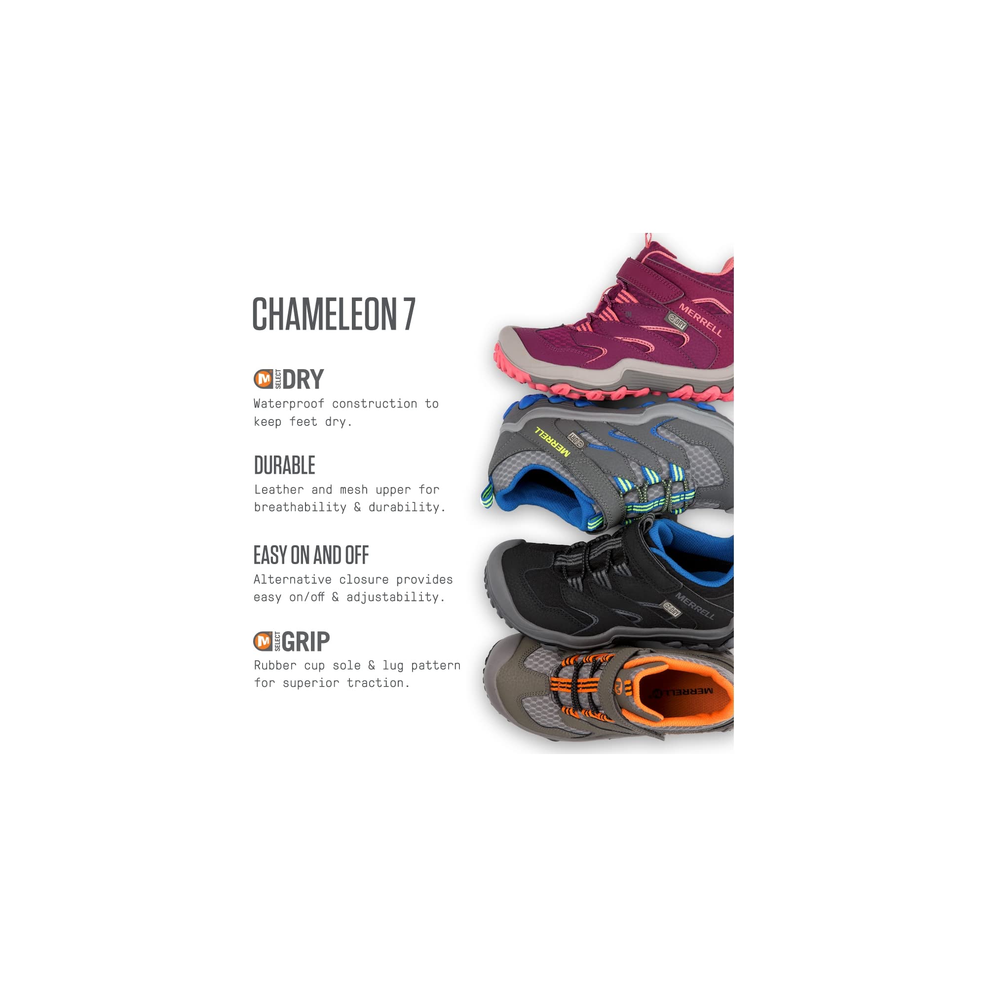 Merrell Chameleon 7 Access MID A/C WTR Hiking Boot, Berry/Coral, 3 US Unisex Little Kid