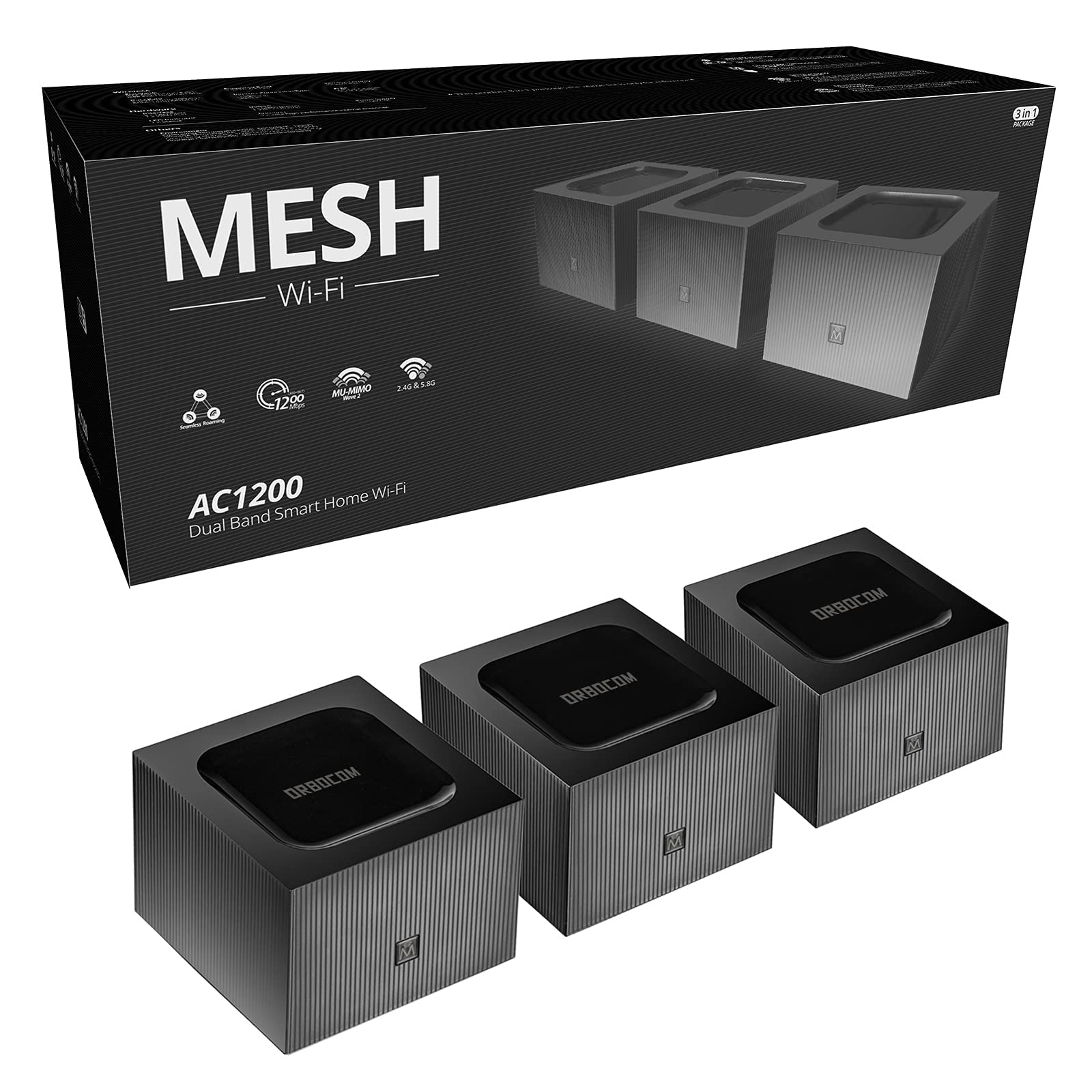 Whole Home Mesh WiFi System, Coverage Up to 4500 Sq.ft. - Support 90 Client Devices, WiFi Router/Extender Replacement with 6 Ethernet Ports and 3 Cables, Easy Setup, 3-Pack
