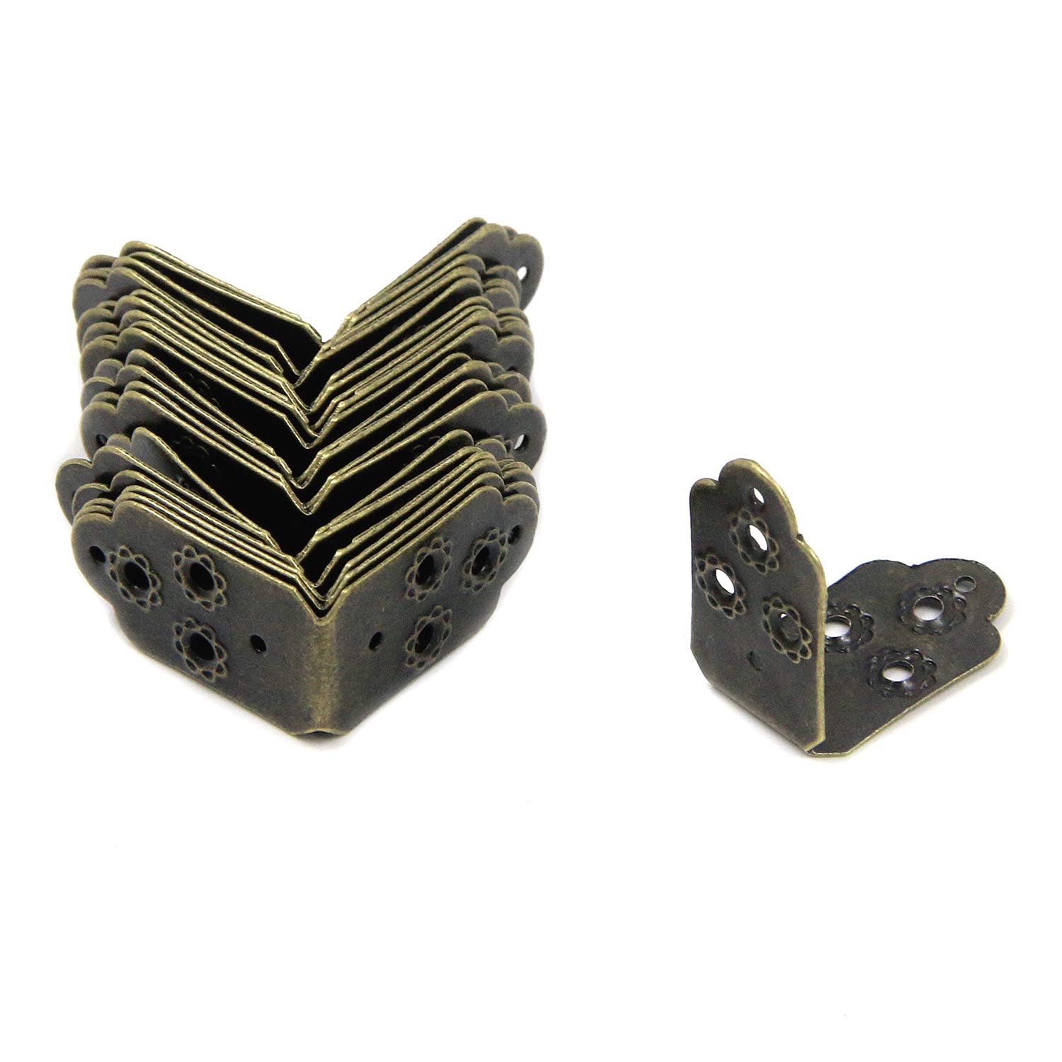 MY MIRONEY 1.06" x 0.63" Corner Protector Box Corner Guards Protectors L Shaped Decorative Box Corner Bracket Antique Bronze Desk Edge Guards Pack of 20