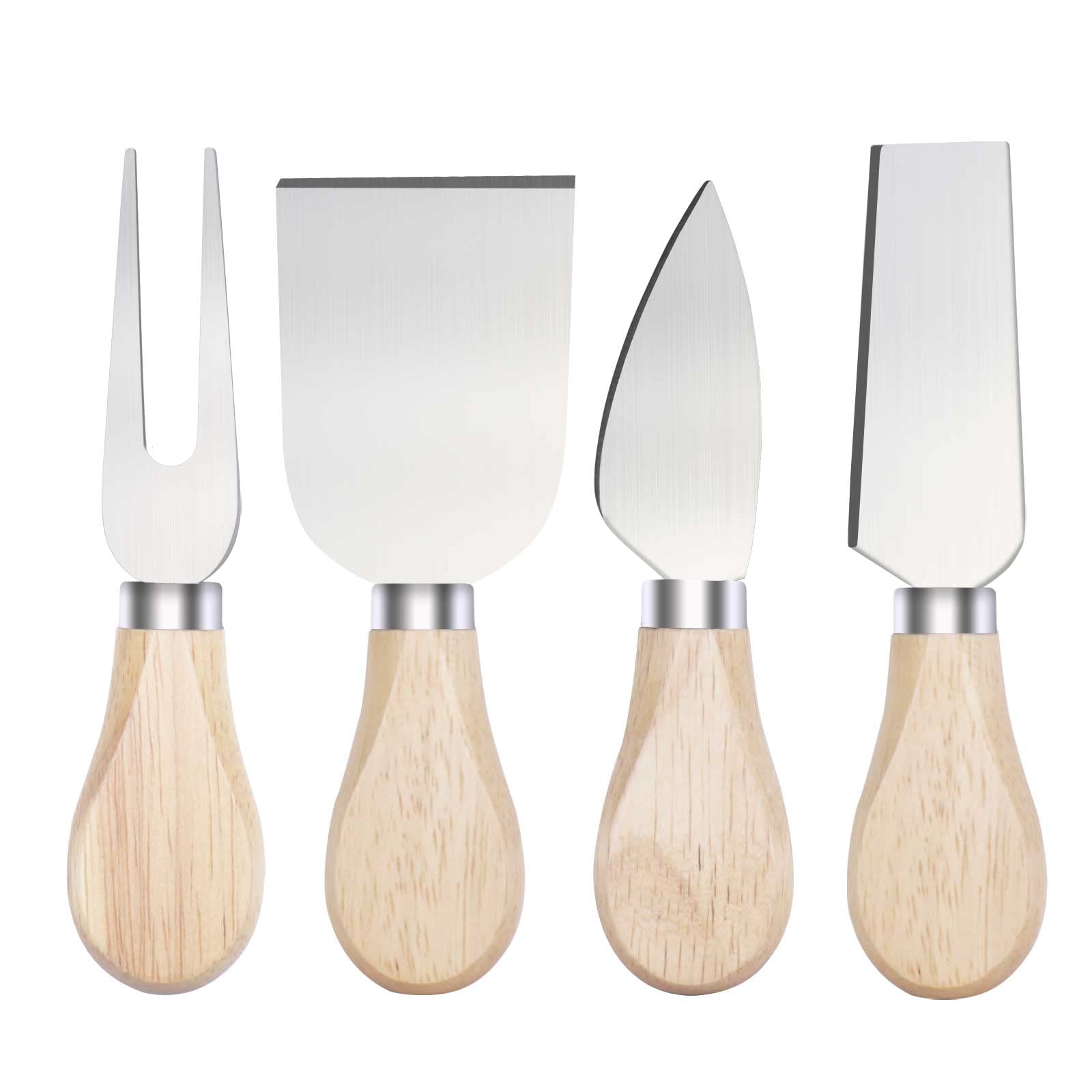 Tymoosty Cheese Knives, 4PCS Cheese Knife Set, Cheese Knives for Charcuterie Board with Wooden Handle, Mini Steel Stainless Cheese knife set