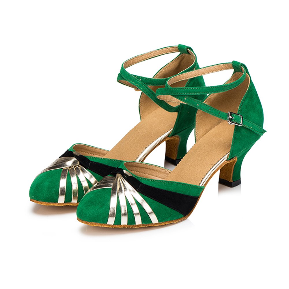 Misu Women's Closed Toe Suede Sole Latin Salsa Tango Practice Ballroom Dance Shoes with 2.0" Heel,Green Nubuck,9.5 B(M) US