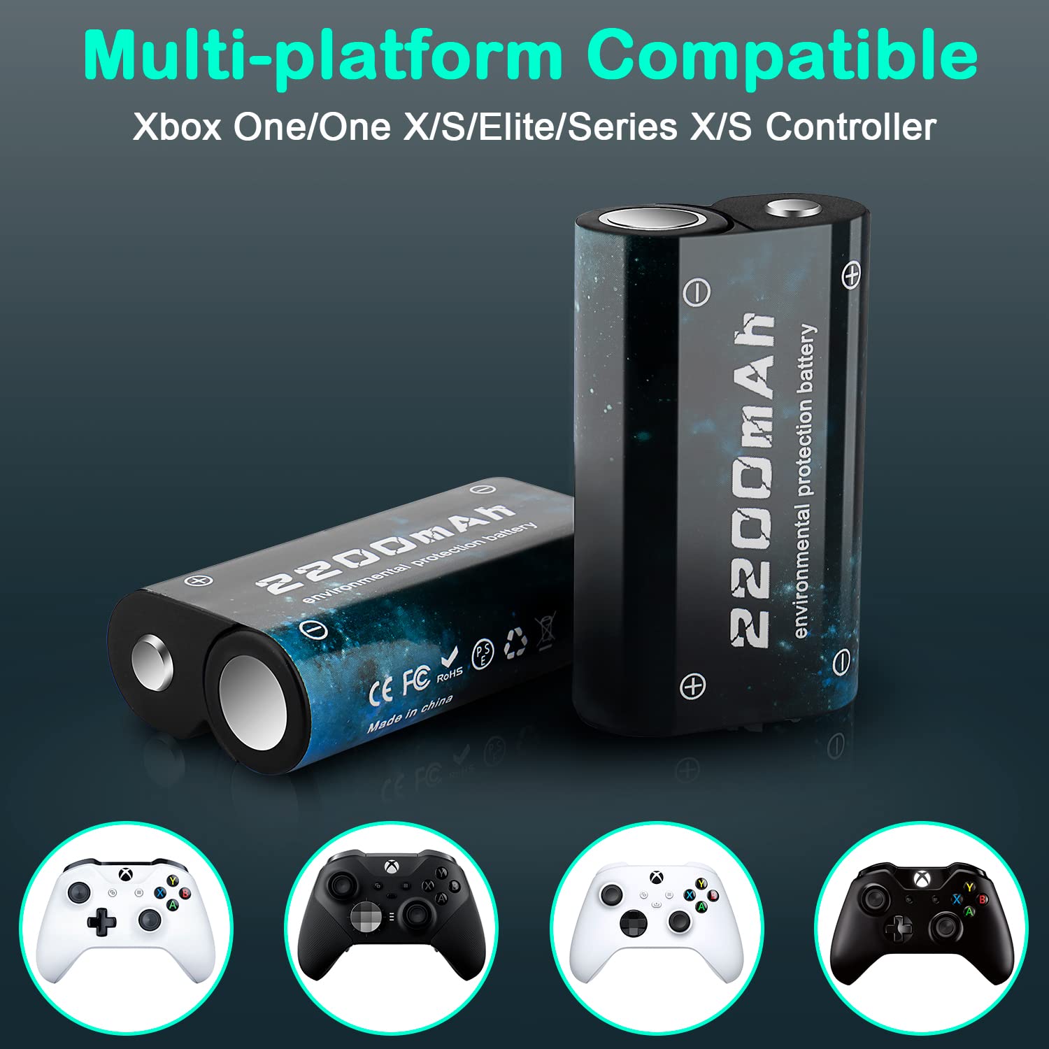 Rechargeable Battery Pack for Xbox One/One X/S/Series X/S/Elite Controller with Fast Charger Station, AUGEX 2Pack High Capacity Xbox One Controller Battery Pack/Xbox Series X Controller Battery Pack