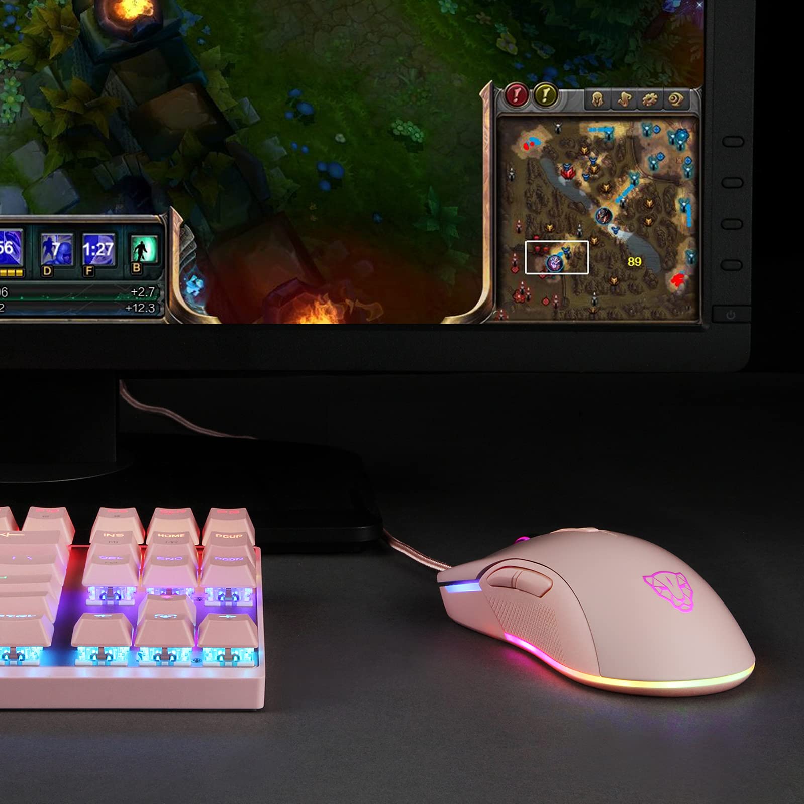 MOTOSPEED V70 USB Wired Gaming Mouse,DPI 6400 ZEUS6400 Optical Sensor,Chorma RGB Backlit,7 Programmable Buttons,Ergonomic PC Gaming Mouse for Laptop, PC, Mac(Pink)