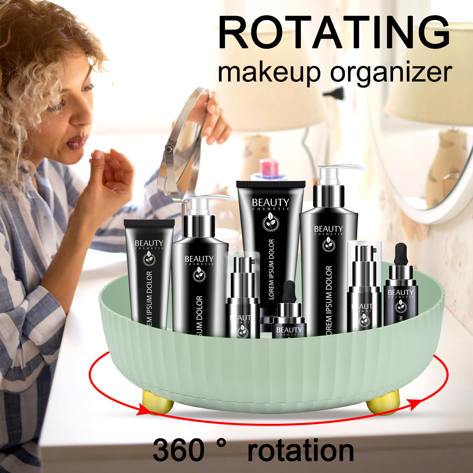 Nackiy Makeup Perfume Organizer Lazy Susan Rotating Makeup Organizer for Vanity, Bathroom Makeup Carousel Spinning Holder Rack, 360 Degree Perfume Organizer (Mint Green)