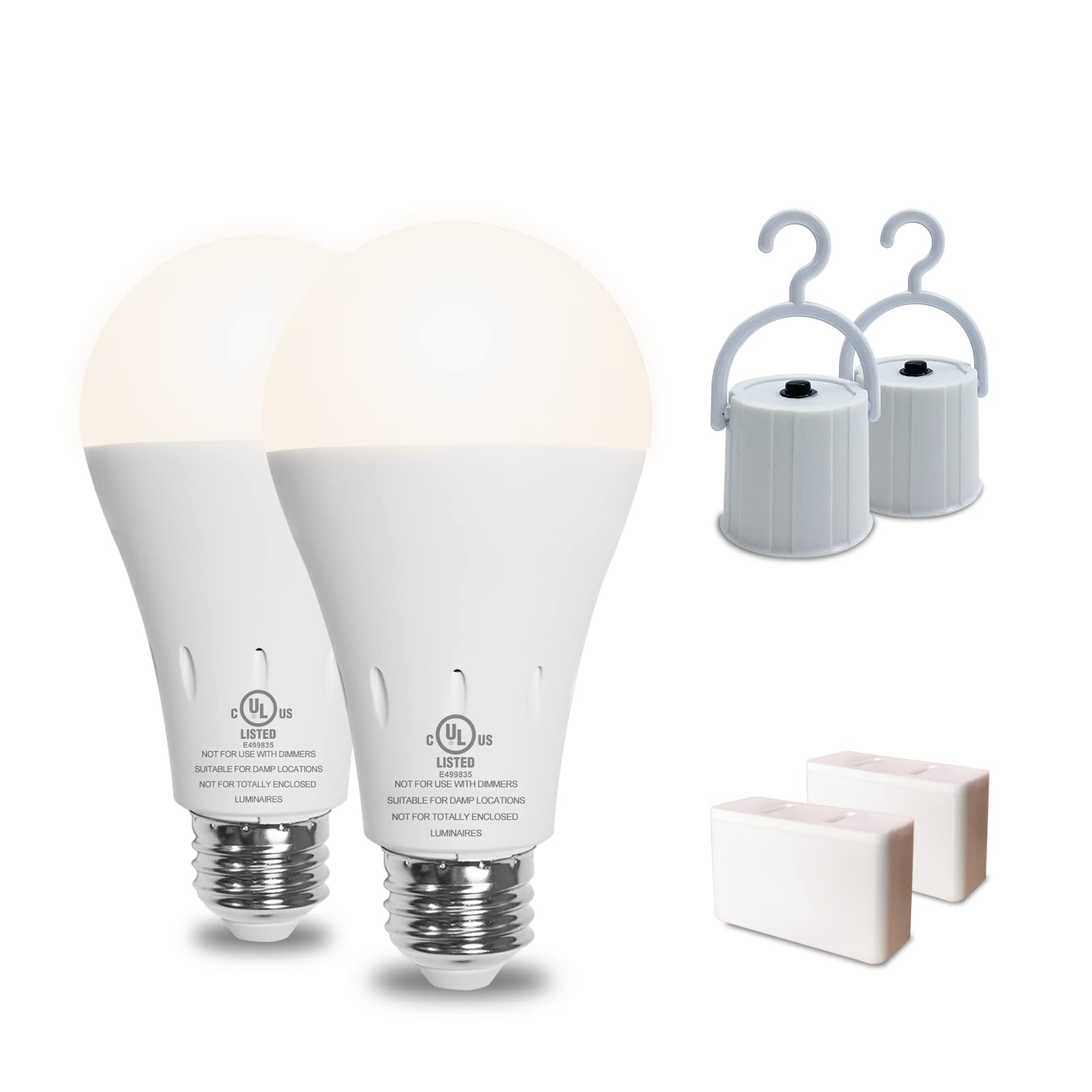 Rechargeable Light Bulb, GshionLyfe Emergency Light Bulbs for Power Outages Hurricane, 2 Dimmable 50% 100% Battery Backup Light Bulb Light up on Multi Bulbs Together 9W 850LM Soft White 3000K 120V E26