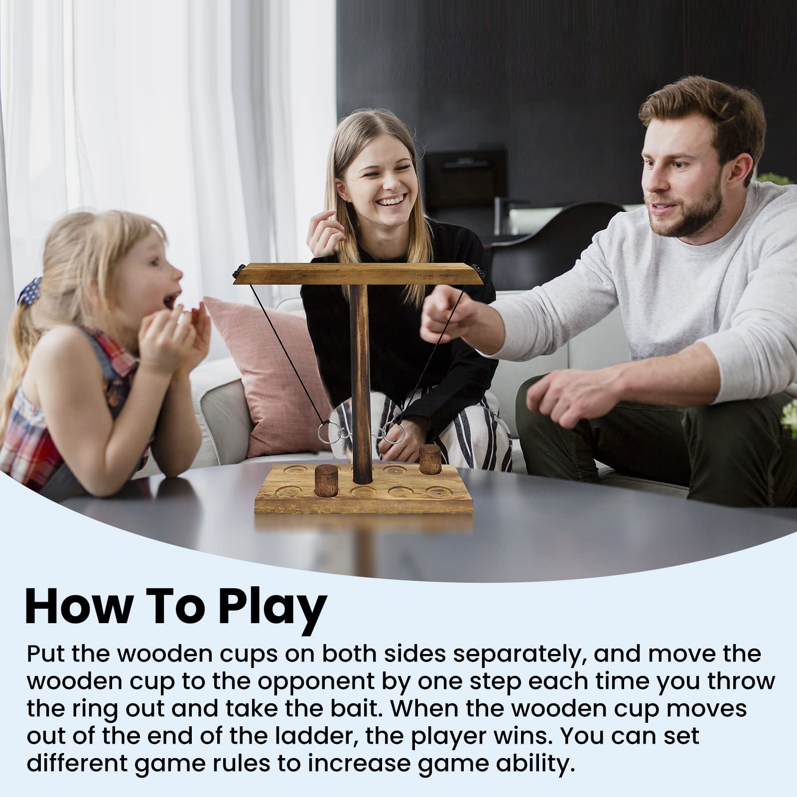 UBeesize Ring Toss Game for Adults and Kids, Ring Hook Party Game String, Larger Base Stability 5+5 Round, Fast-paced Interactive Ring and Hook Game Ring Toss, Wooden Clash Toss Bars Shots Game
