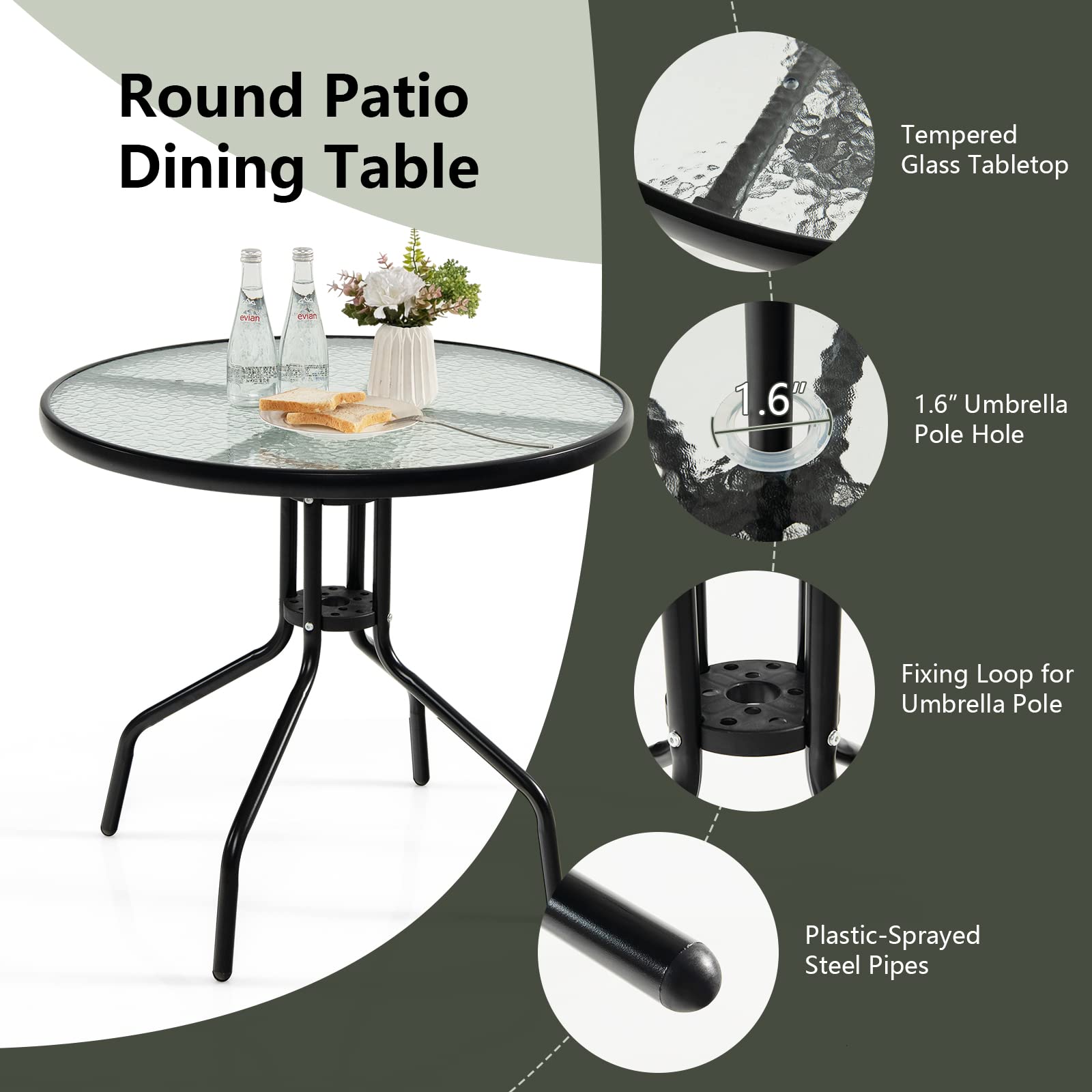 Tangkula 6 Piece Folding Patio Dining Set, Outdoor Table Chair Set for 4, 31.5β Round Table & 4 Folding Chairs, Patio Tiltable Umbrella Included, Indoor Outdoor Table Chair Set for Poolside, Balcony