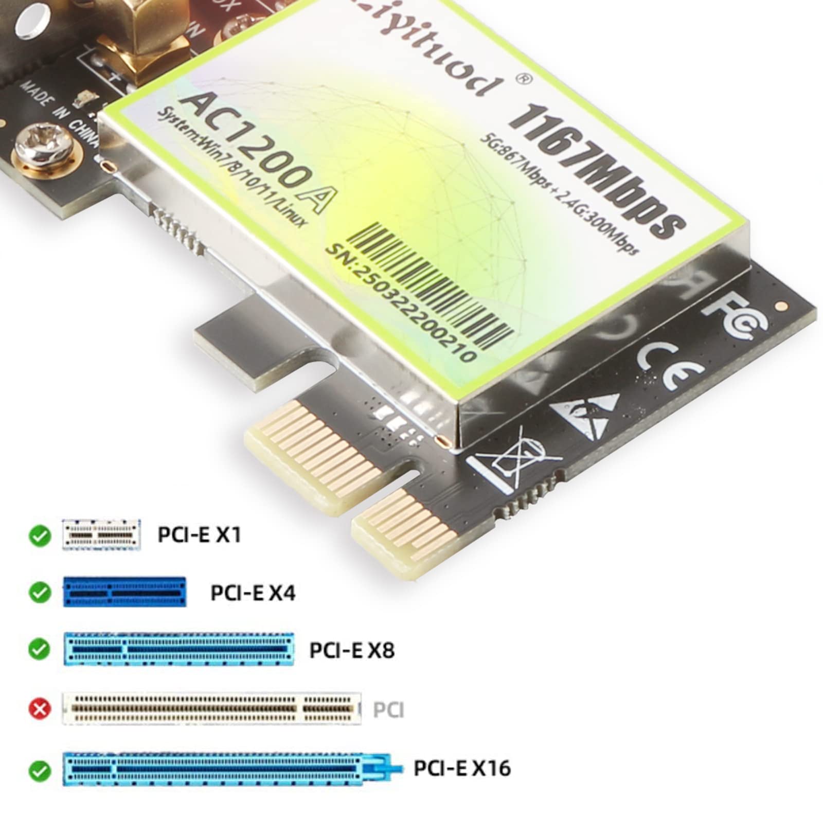 WiFi Card, Ziyituod AC1200A Dual Band Wireless Network Adapter (5G 867Mbps+2.4G 300Mbps), PCIe WiFi Card with MU-MIMO, OFDMA, Ultra-Low Latency, Heat Sink Technology, Supports Windows 11/10/8/7/Linux