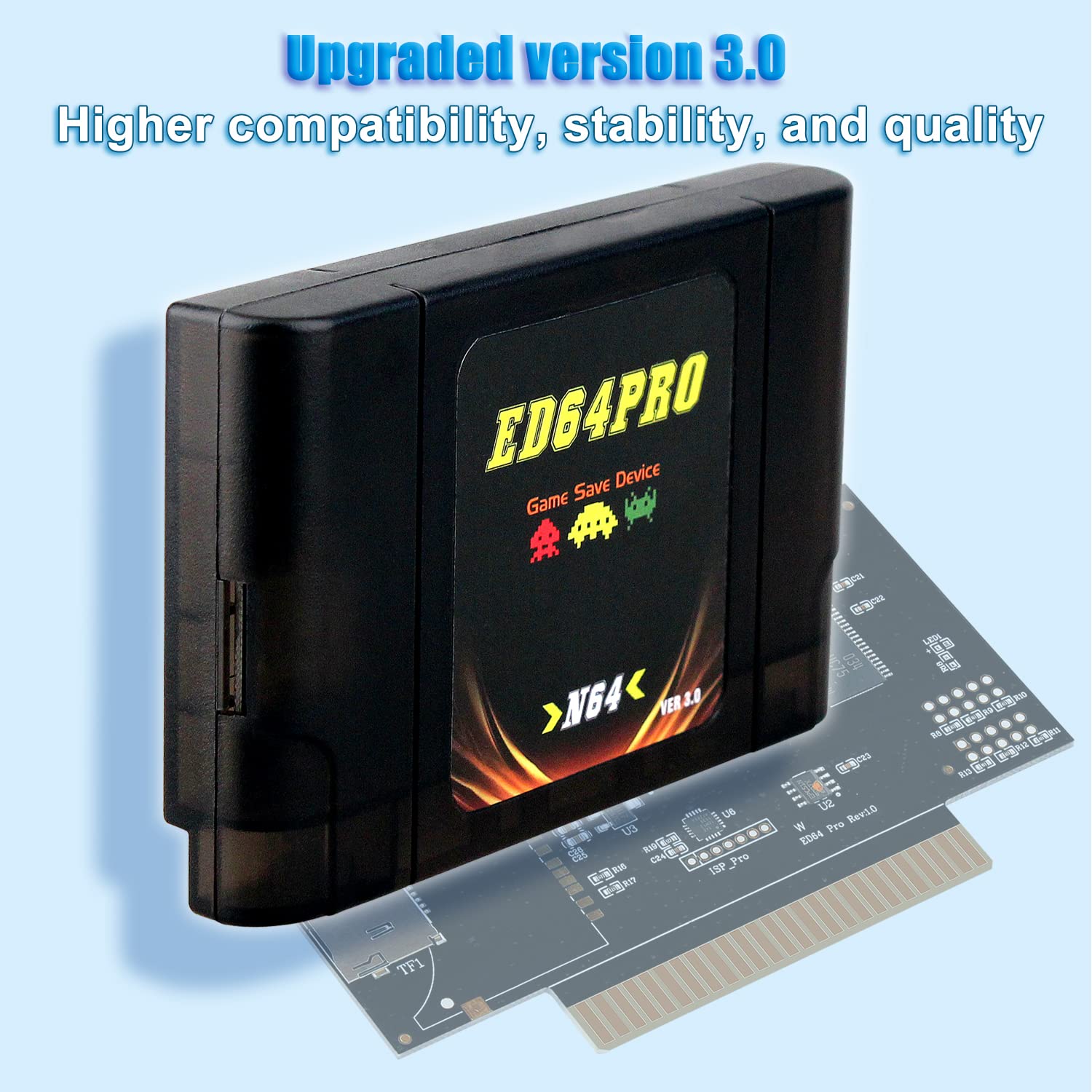 OSTENT ED64 Pro Game Save Device Cartridge 8GB TF Card Adapter for Nintendo 64 N64 Console
