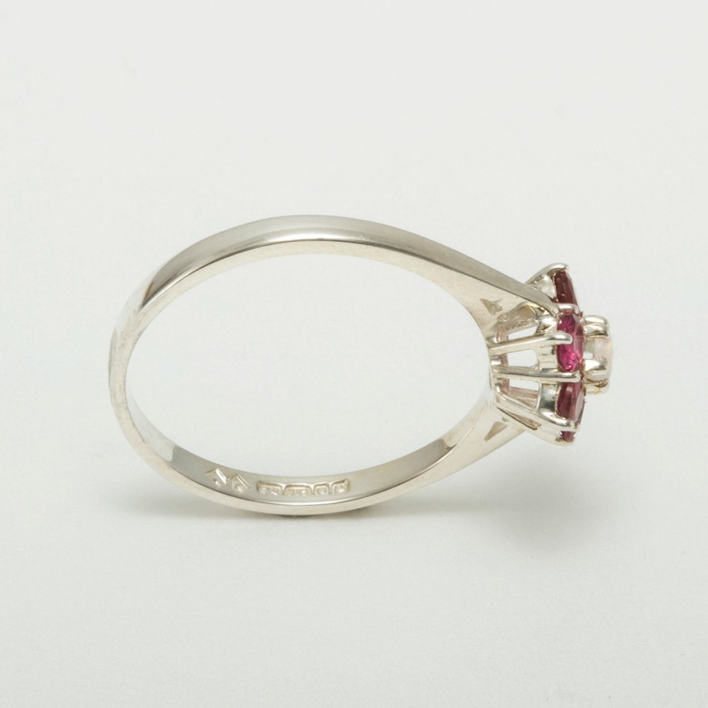 LetsBuyGold 925 Sterling Silver Real Genuine Opal & Pink Tourmaline Womens Cluster Anniversary Ring - Size 8