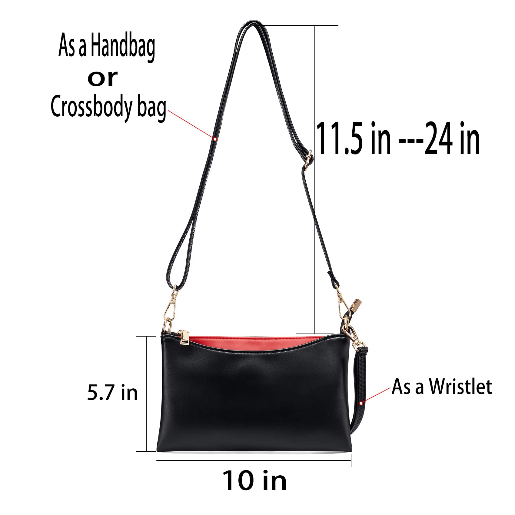 Small Crossbody Bags for Women Clutch Large Wristlet Purses with Removealbe Wrist Strap and Cross Body Strap (Black 02)