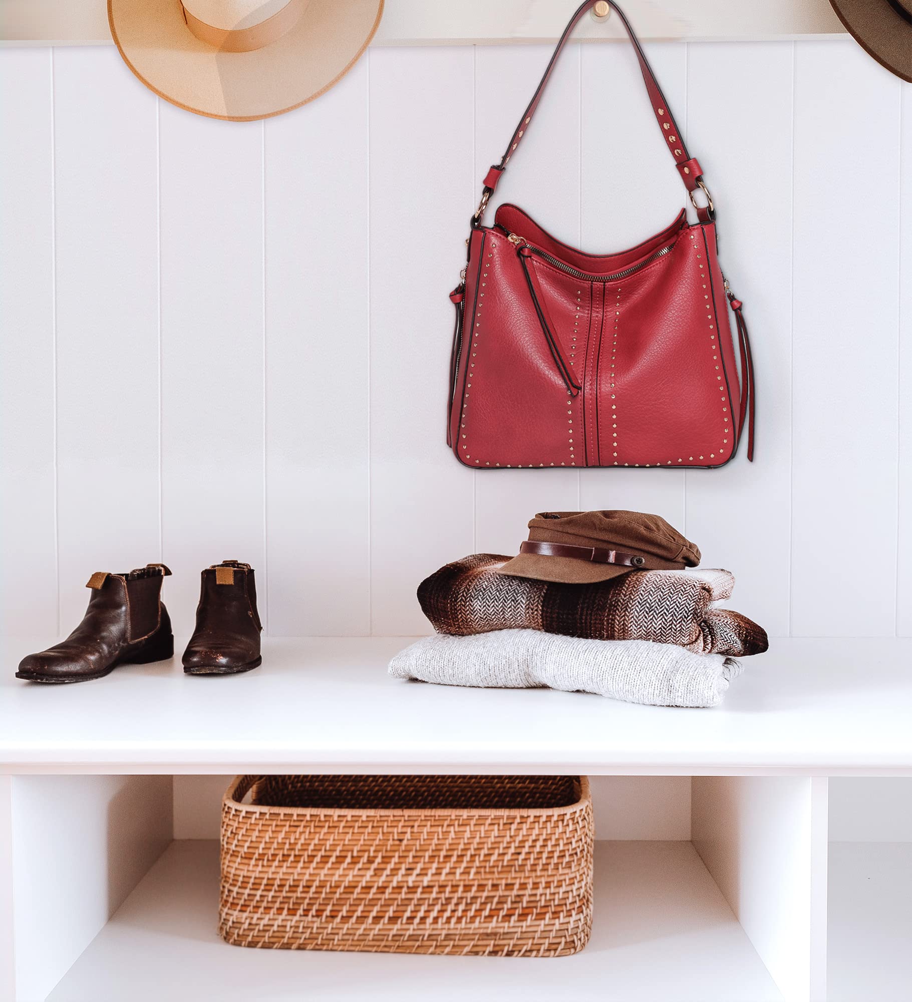 Montana West Tote Bag for Women Hobo Purses Leather Handbags Satchel Bags Red MWC-1001S-3RD