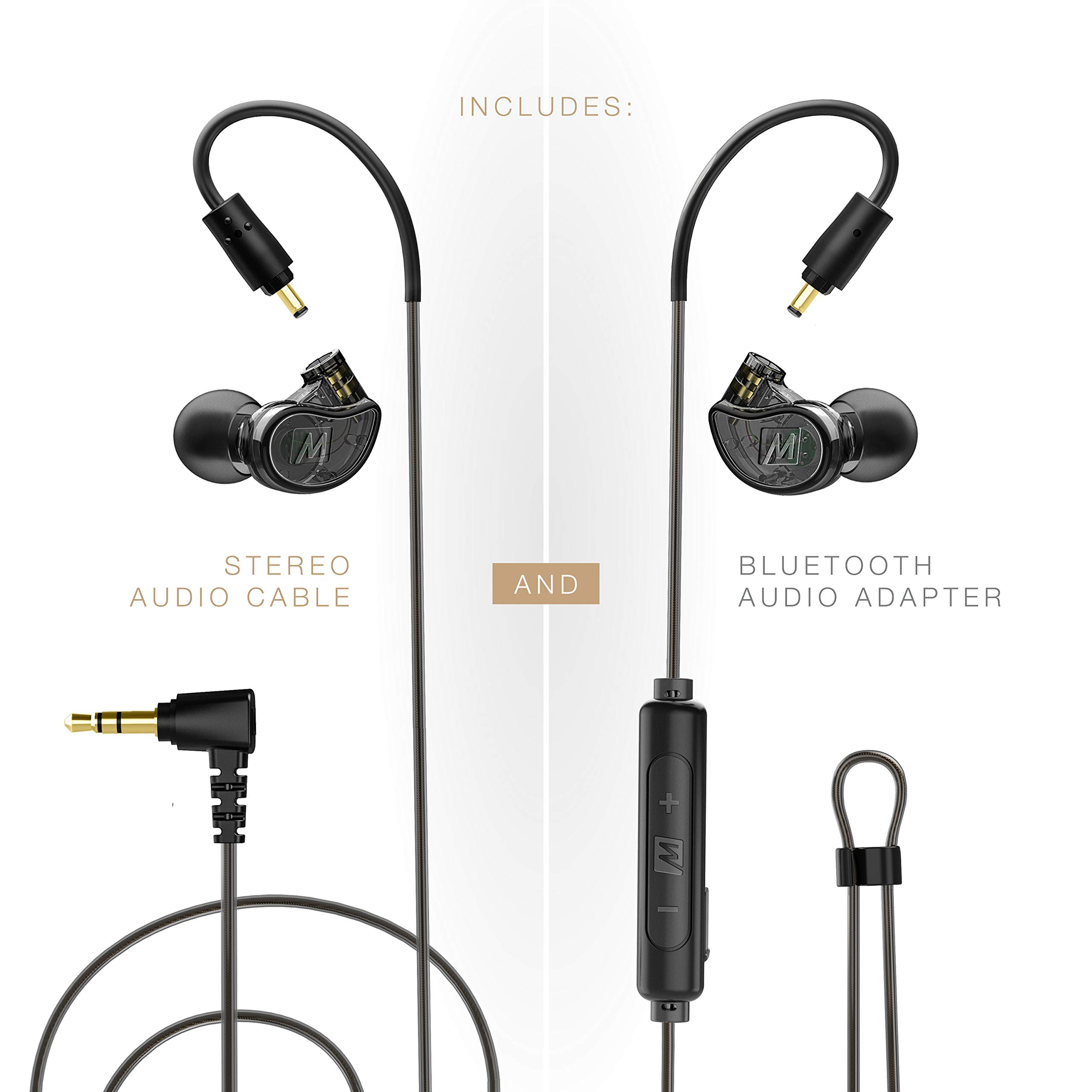 MEE audio M6 PRO Musiciansā In-Ear Monitors Wired + Wireless Combo Pack: includes stereo audio cable and Bluetooth audio adapter (Black) (CMB-M6PROBT-BK)