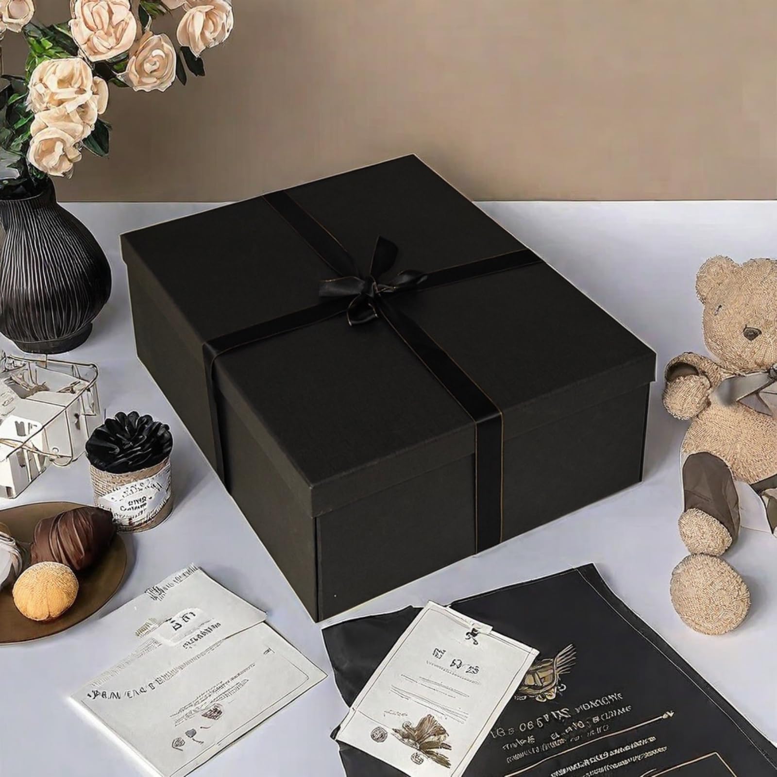 YINUOYOUJIA Large Gift Box 16.5x13x5.5 Inch,Black Boxes for Presents,Present Box,birthday box,Packaging box for Valentine's Day,Mother's Day,Christmas,Anniversarie.
