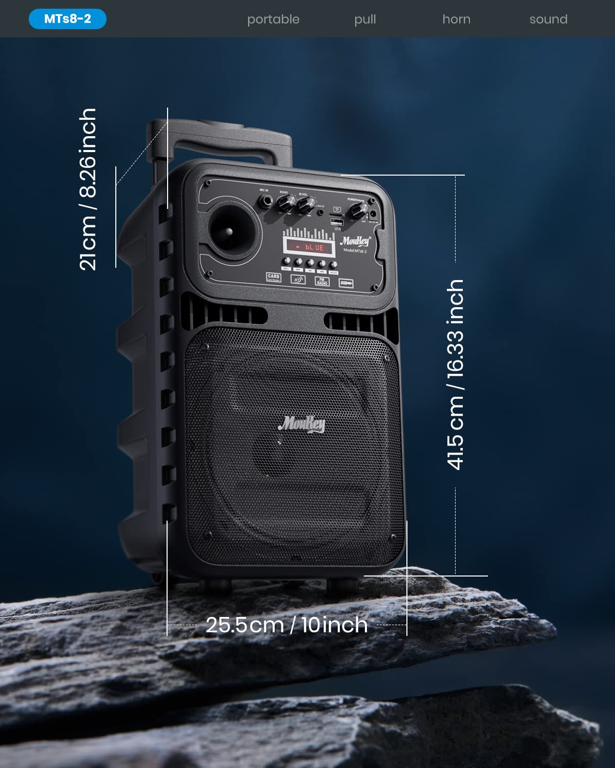 Moukey Portable Bluetooth Speaker, Small PA System with 8" Subwoofer & 1" Tweeter, Karaoke Machine with Wireless Microphone and Echo Adjustment, Support TWS/REC/AUX/USB/TF/FM, for Christmas Party