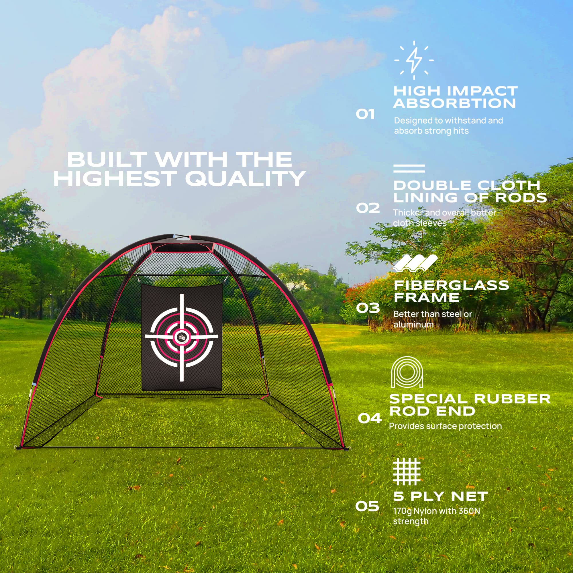 Shortyard Nylon Indoor Golf Nets for Backyard Driving Practice - 10x5.6x6.8 FT Golf Practice Nets for Backyard - 5Ply Knotless Golf Hitting Net with Mat - Golf Nets for Indoor Use Comes with Bag
