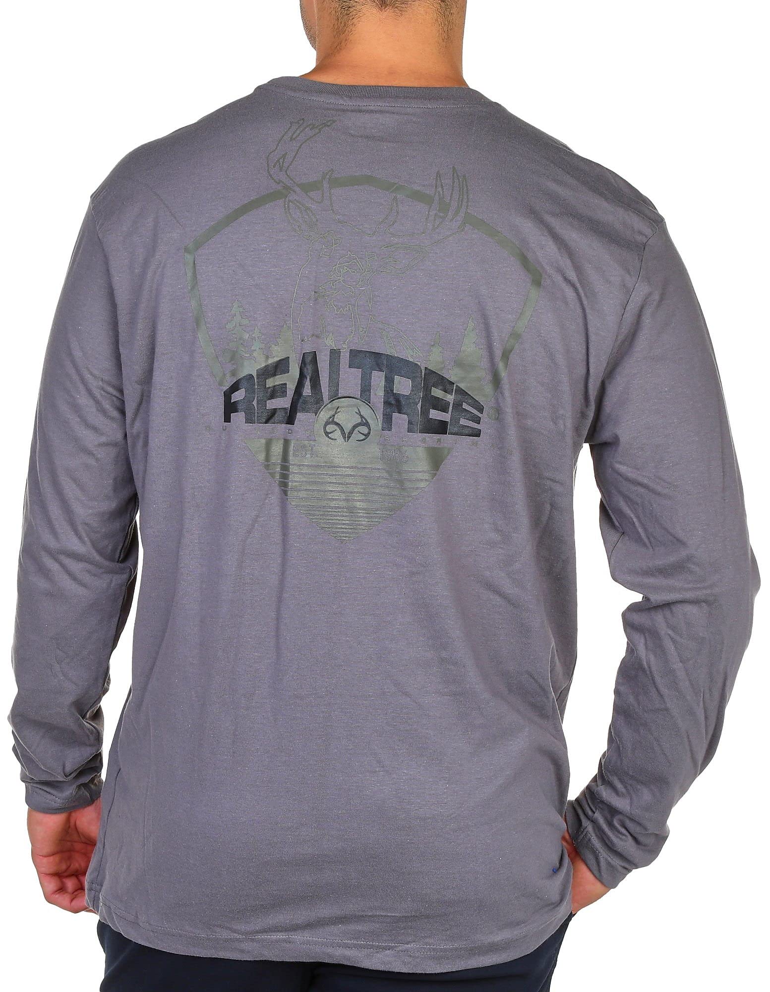 Realtree Mens Deer Print Performance Long Sleeve Top X-Large Gray