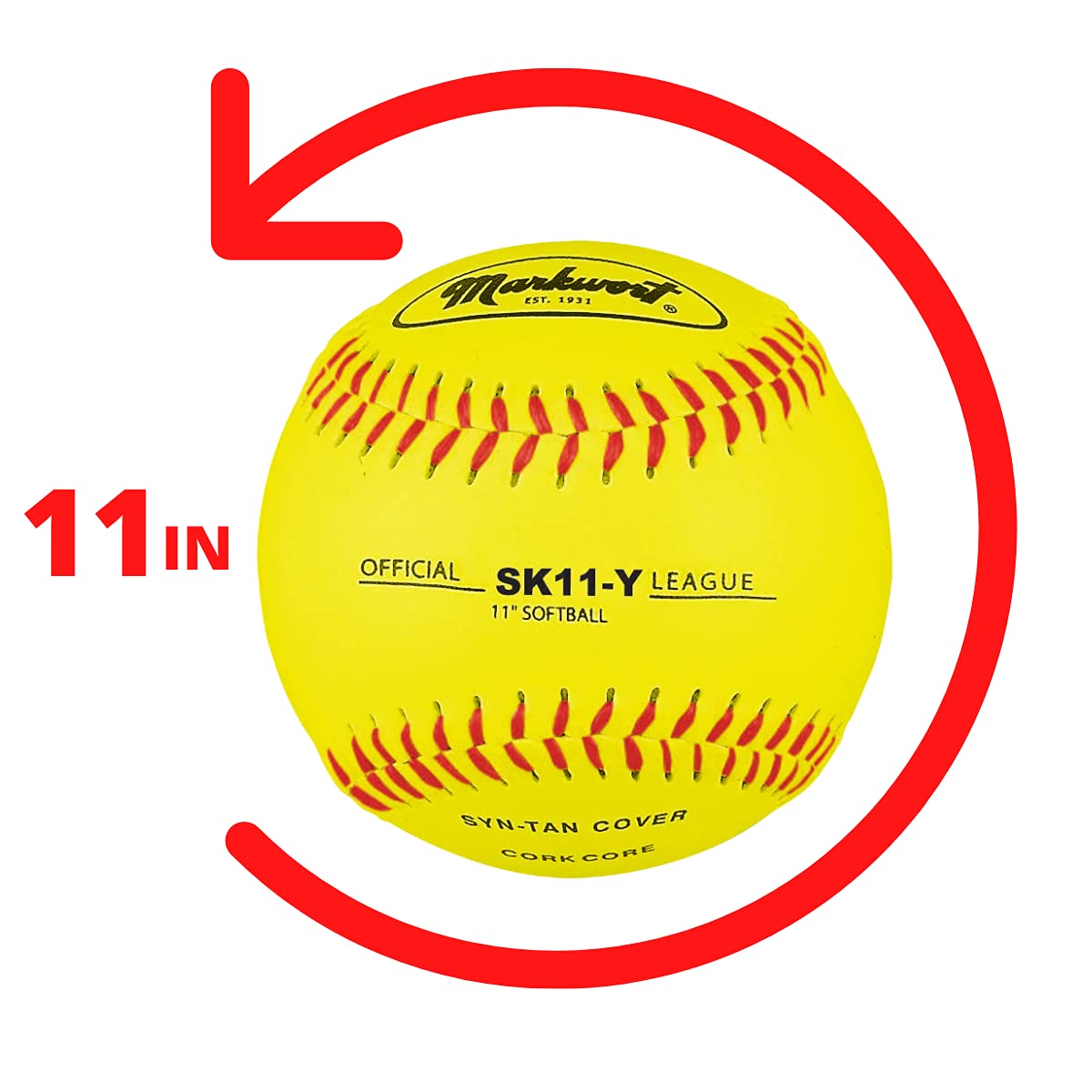 Markwort 11-Inch Synthetic Leather Cover Softball, Yellow (Dozen)