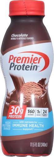 Premier Protein Shake, Chocolate, 30g Protein, 1g Sugar, 24 Vitamins & Minerals, Nutrients to Support Immune Health, 11.5 fl oz