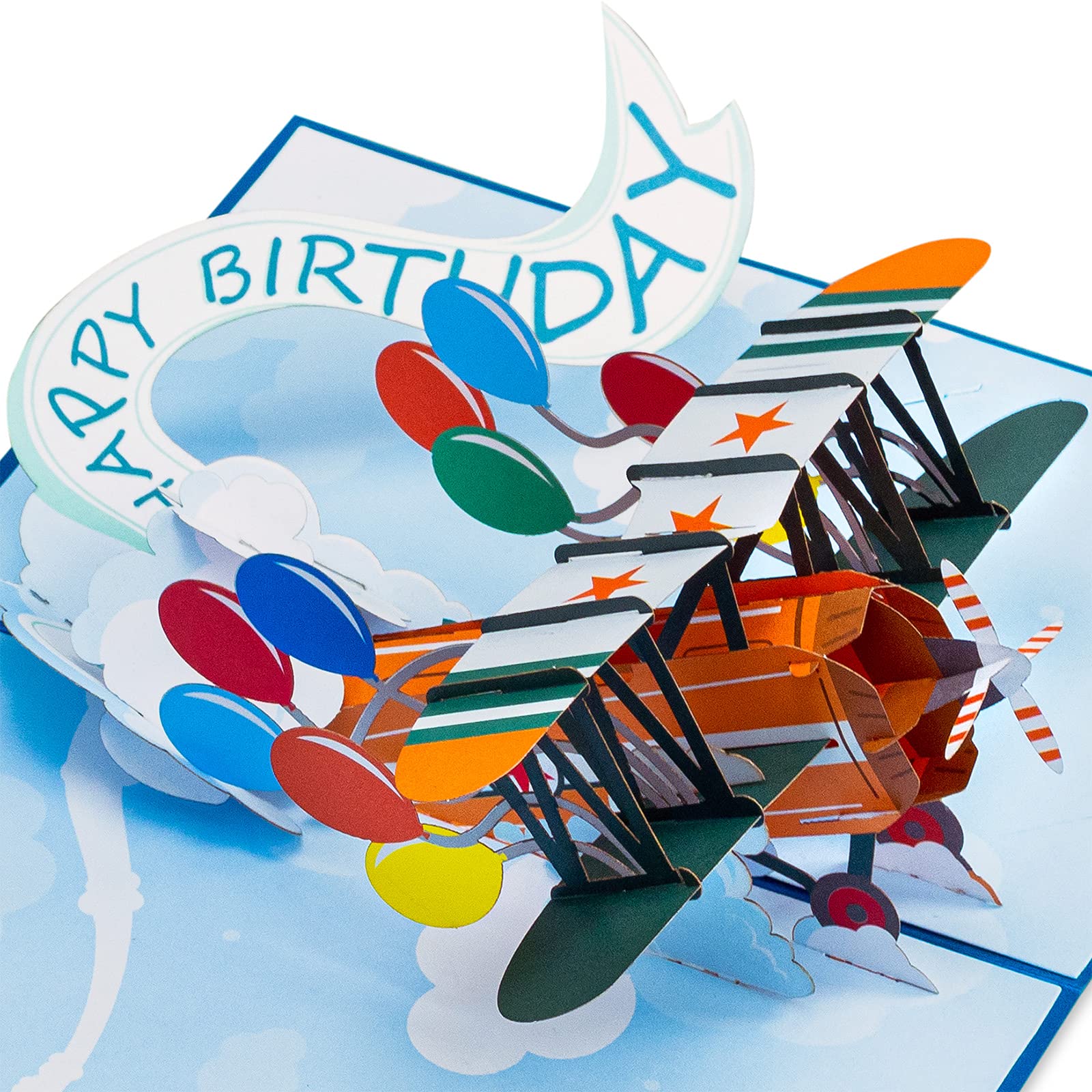 Paper Love Happy Birthday Biplane, Pop Up Birthday Card, For Him, Boy, Husband, Kids, Adults - 5" x 7" Cover - Includes Envelope and Note Tag
