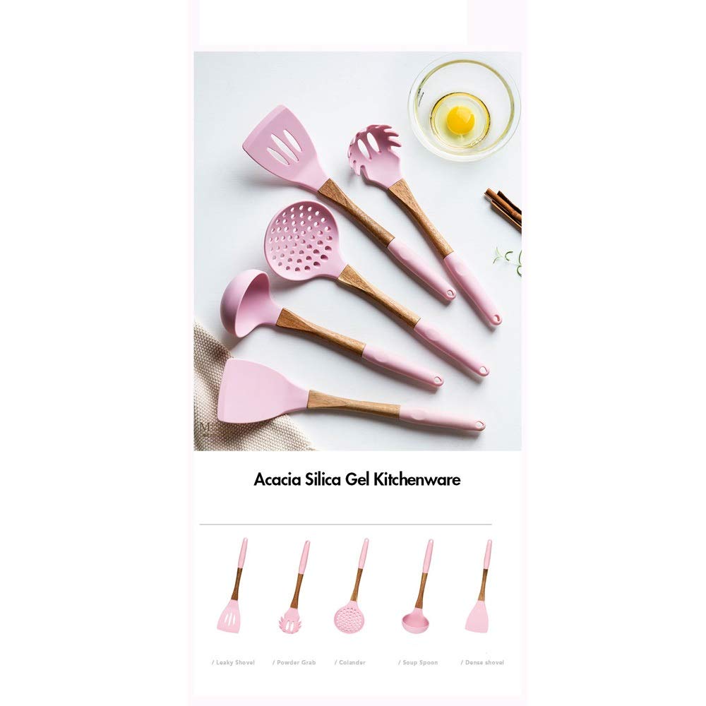 LMMDP 1/6 PCS Cooking Tools Set Premium Silicone Kitchen Cooking Utensils Set with Storage Box Tongs Spatula Soup Spoon