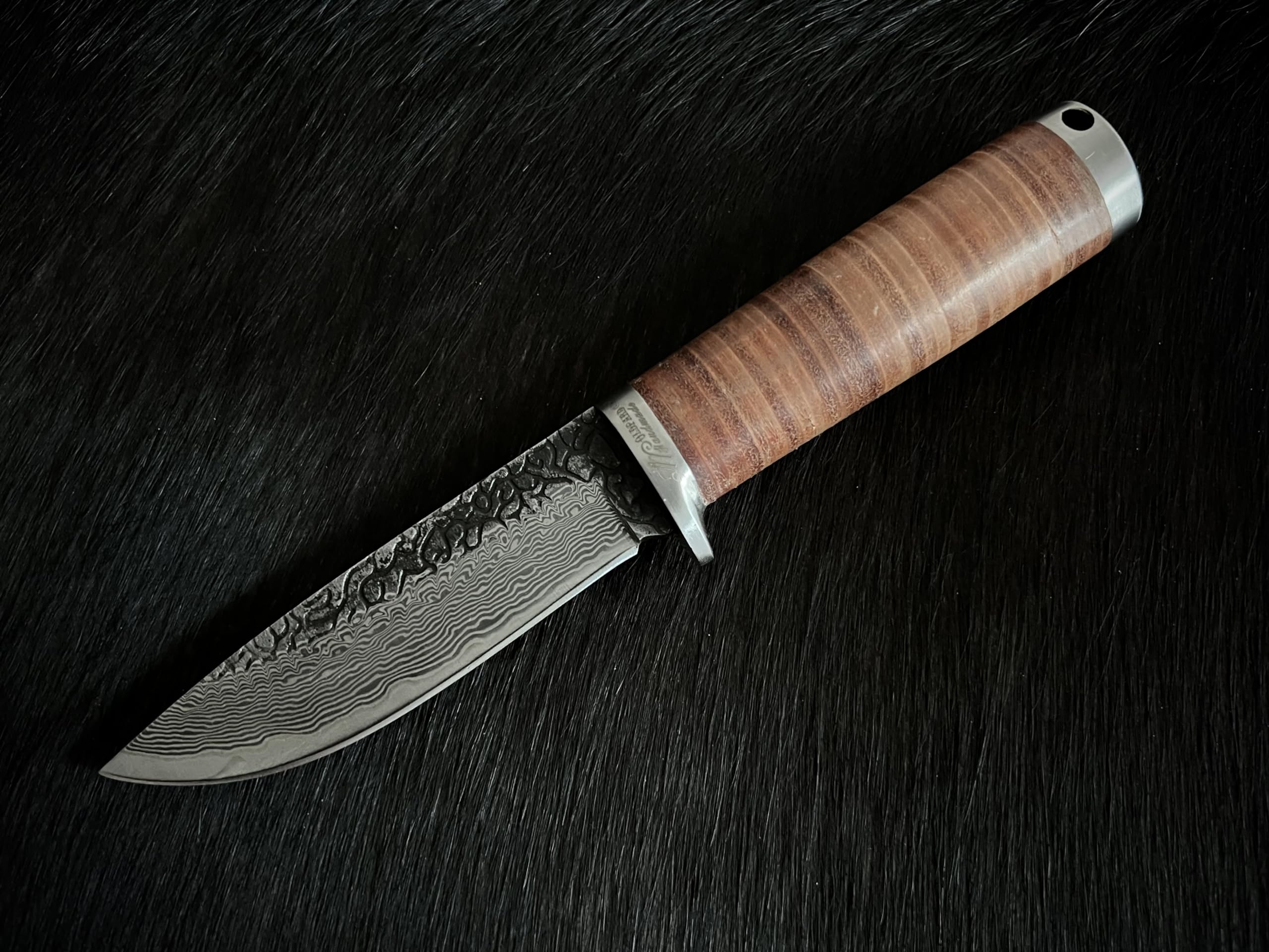 Oldpard Fixed blade Knife with Leather Sheath Cover| High-carbon Steel Damascus Pattern |BBQ Camping Fishing Survival Tools Knife