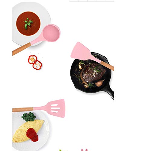 LMMDP 12 PCS Silicone Kitchenware Non-stick Cookware Cooking Tool Spatula Ladle Egg Beaters Shovel Spoon Soup Kitchen Utensils Set (Color : E)