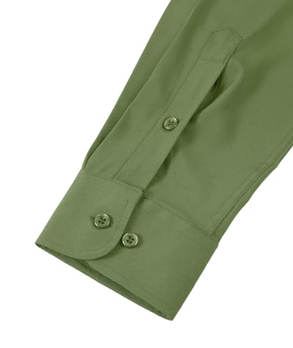 Men's Casual Button-Down Shirt Long Sleeve Regular Fit Dress Clothes Collared Plain Green XL Camisa De Hombre De Vestir