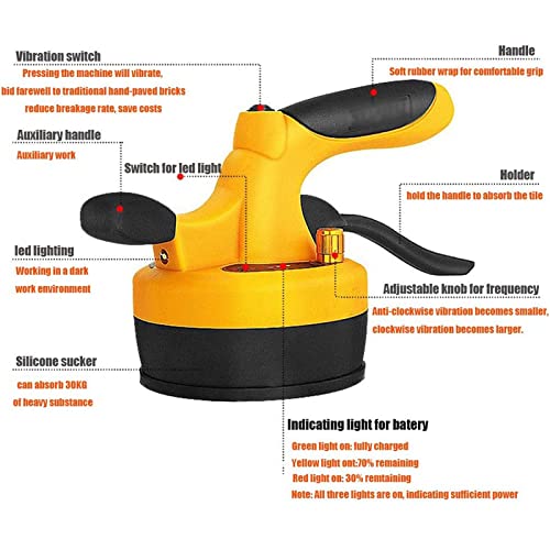 UZIAH Electric Tiles Leveler Ceramic Tile Vibrator Lithium Battery Tools for Floor Wall, Maximum Adsorption of 30Kg, Suitable for 60X60cm Ceramic Tile