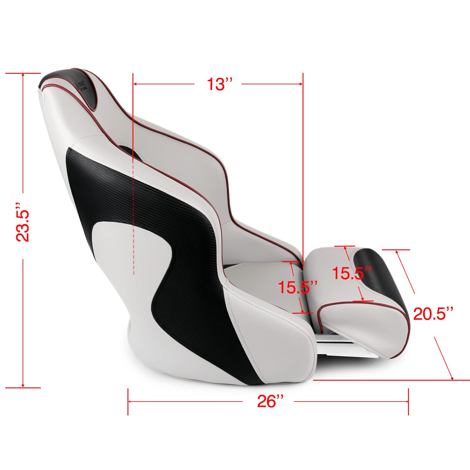 Leader Accessories Two Tone Captains Bucket Seat Premium Sports Flip Up Boat Seat (White/Charcoal)