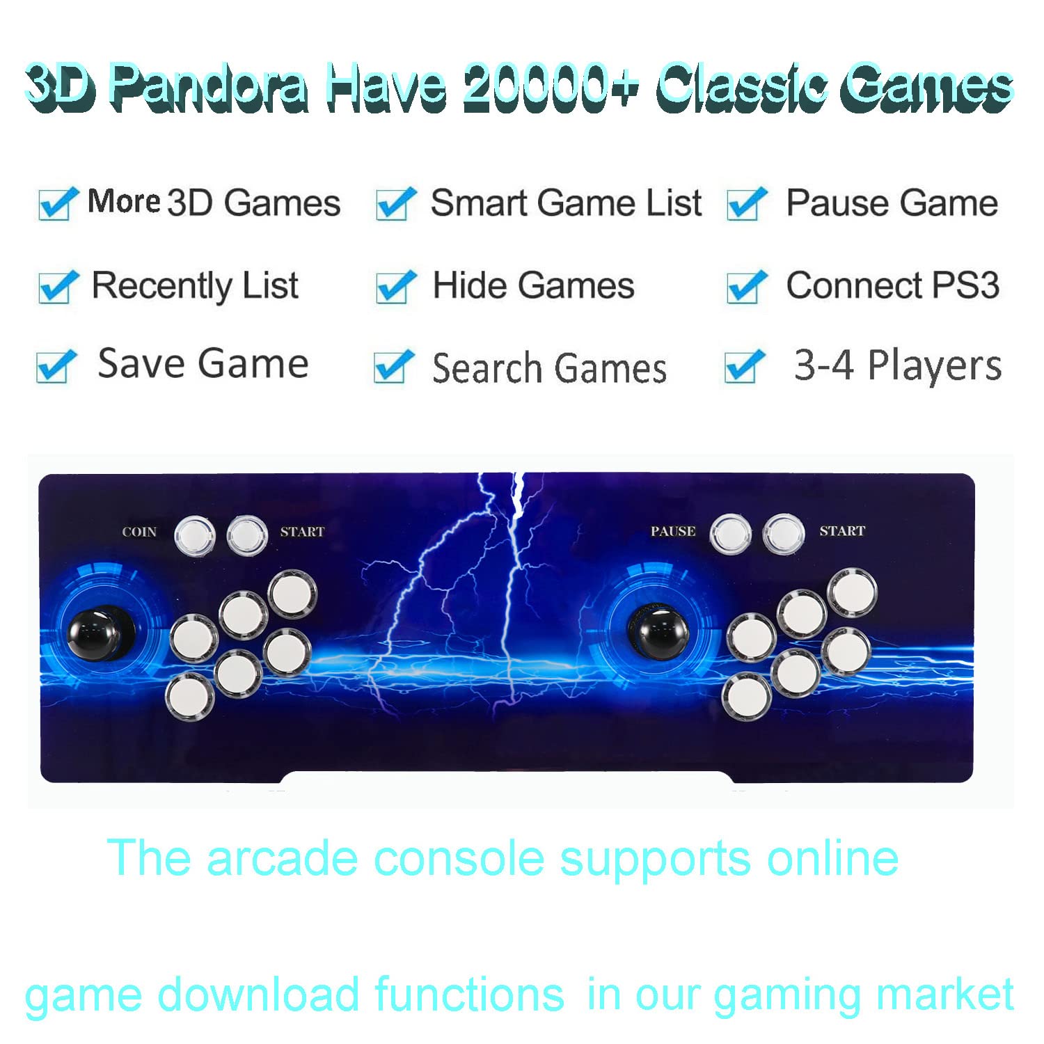 Uiexer 3D Pandora's Box with 20000 Classic Games, Have Download Function Classic Games Arcade Game Console, 1280 x 720 Full HD, 3D Games, Search/Save/Hide/Pause Game, 4 Players Online Game