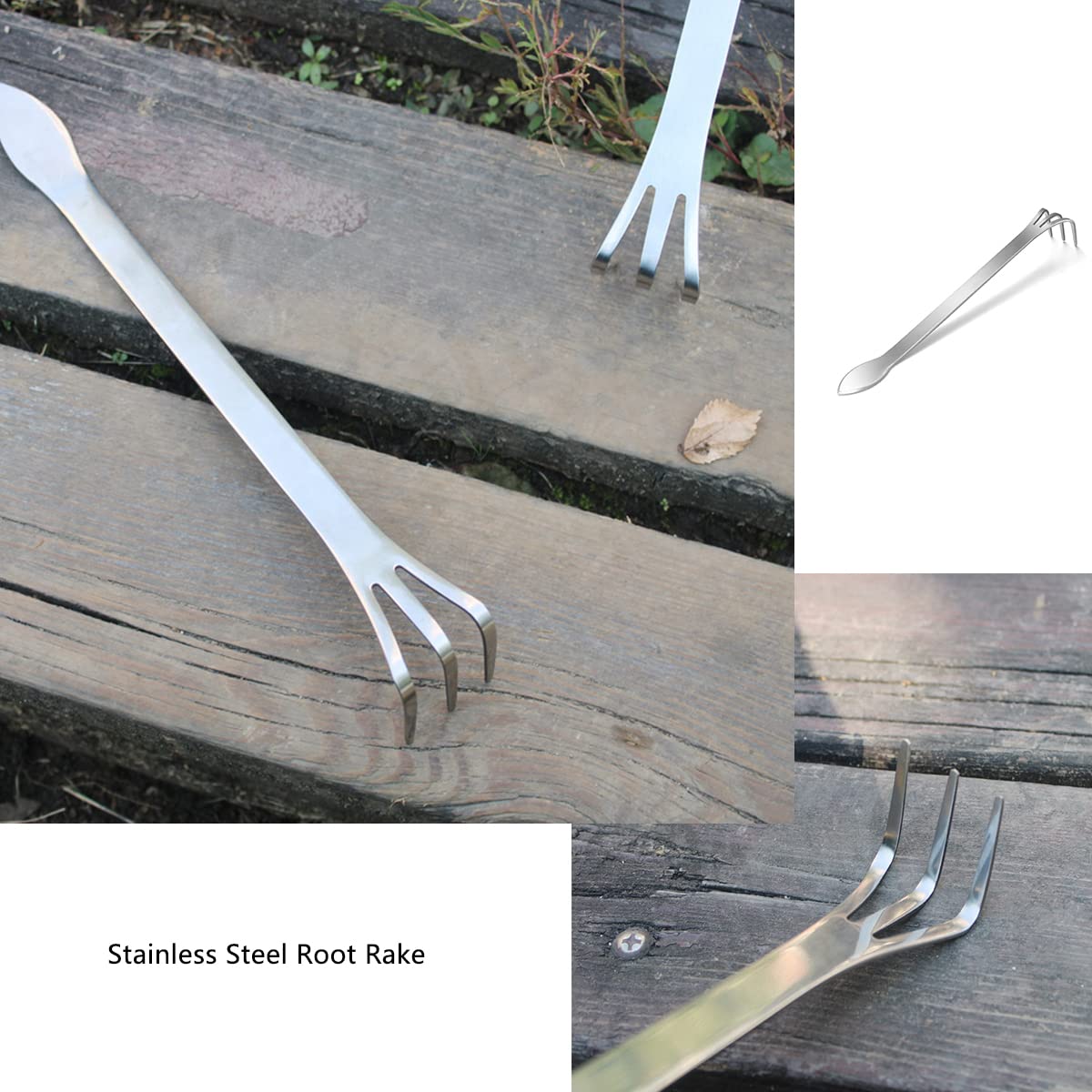 Stainless Steel Root Rake,Stainless Steel 3 Prong Root Rake Pick Loosen Soil Bonsai Tree Tool Set for Gardening Plants