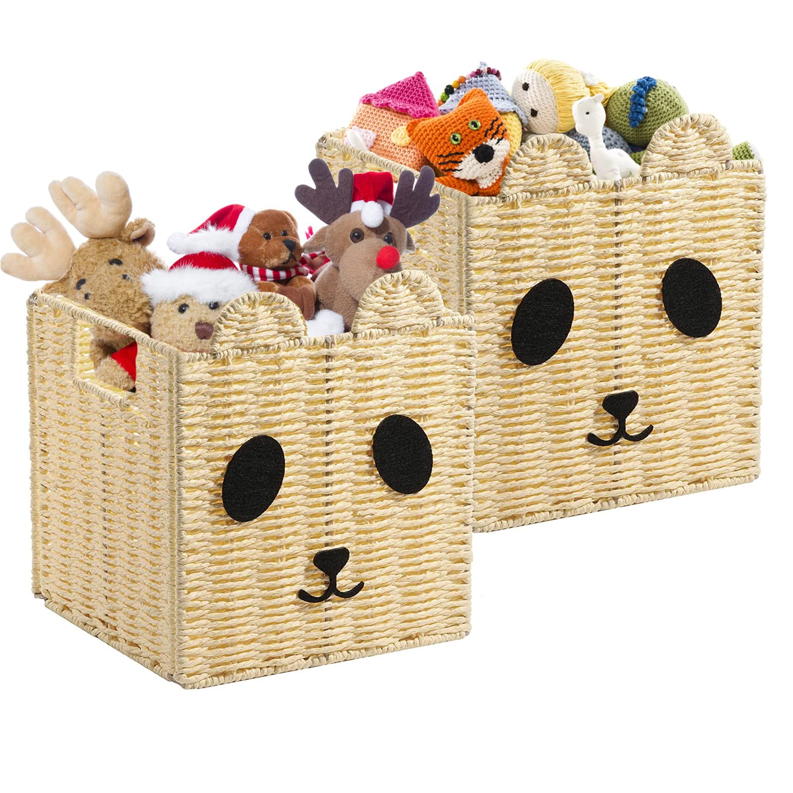 Vagusicc Toy Basket, Collapsible Wicker Storage Baskets with Handles, Baskets for Gifts Empty, Kids Room Shelf Organizing & Decor, 9'' x 9'' x 9'', Set of 2, Beige
