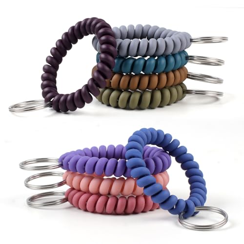 Oligei 9 Colors Wrist Keychain, Key Chain Wristlet Retractable Spiral Coil, Key Wristlet Wrist Strap Coil Key Chain, Spiral Key Ring Bracelet for Sauna, Outdoor, Sports