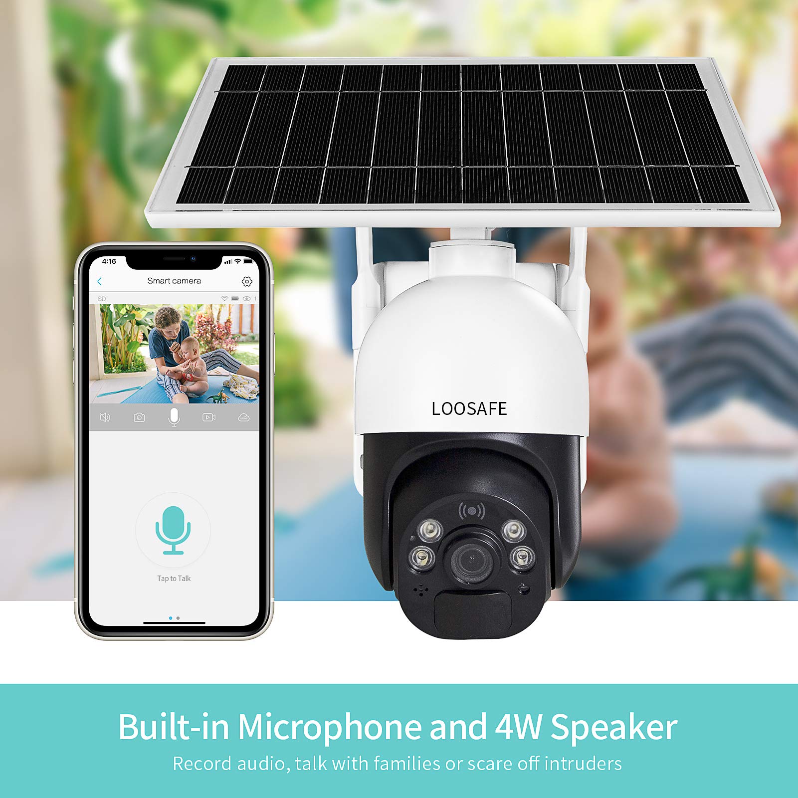 WiFi Wireless Outdoor Security Camera Solar Powered, 1080P Spotlight Color Night Vision, Motion Detection, Two-Way Audio, Cloud/Local Storage with 64GB TF Card, Support Google Home