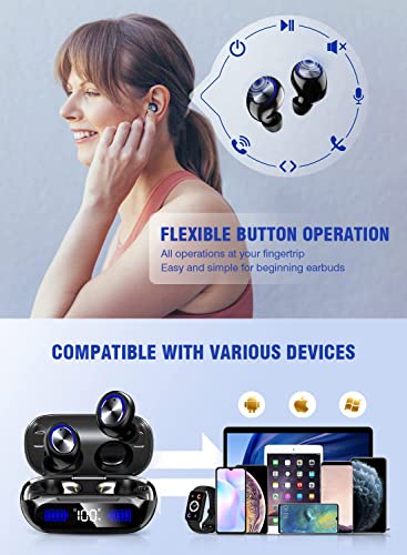 YINPUTENGS Wireless Earbuds Bluetooth 5.3 Headphones Key Control. Headphones 200 Hours Playtime,IPX7Waterproof Stereo in-Ear Built-in Mic,Premium Deep Bass LCD Display,for Sports/Working