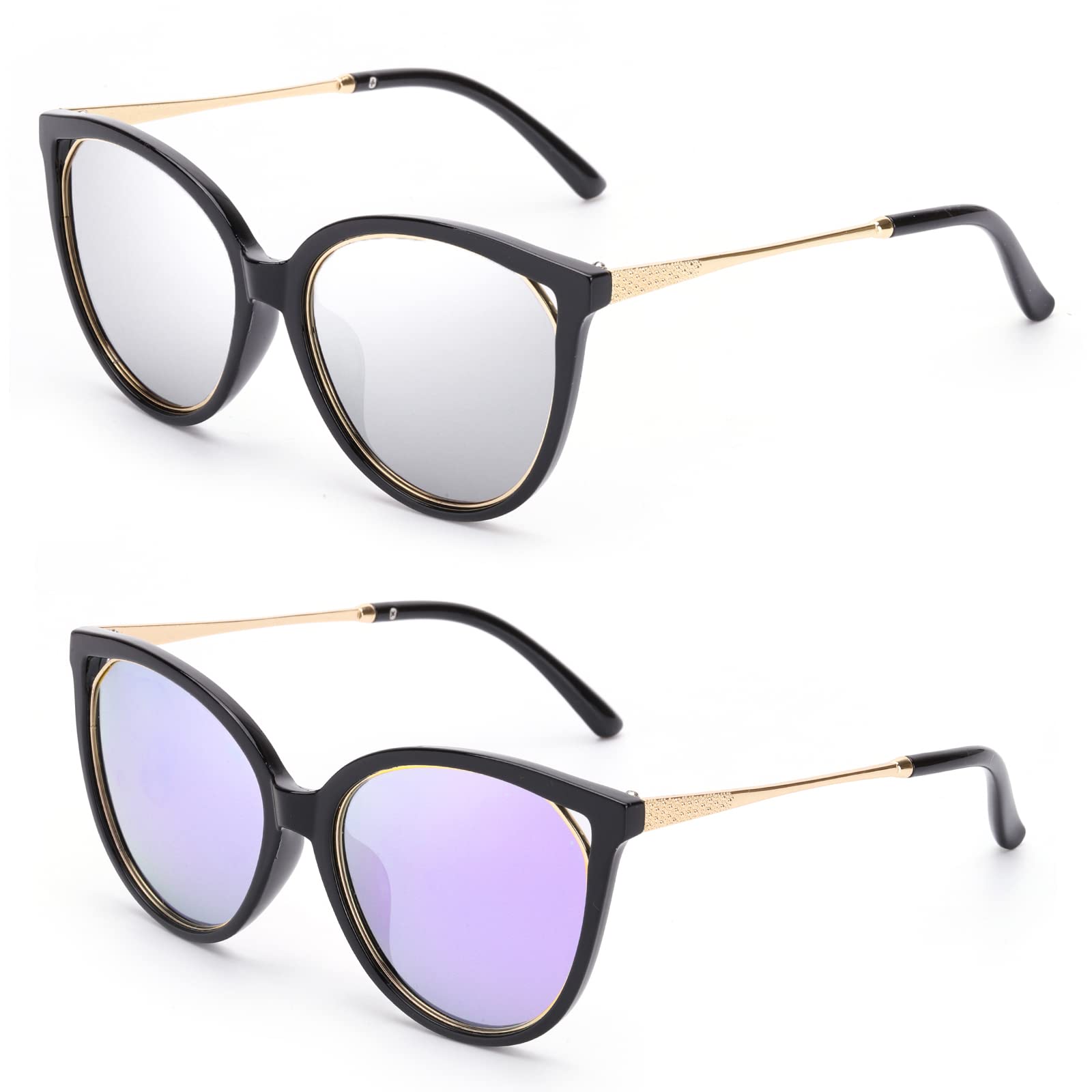 SIPHEW 2 Pack Classic Round Polarized Sunglasses for Women Lightweight UV Protection Anti-Glare Shades