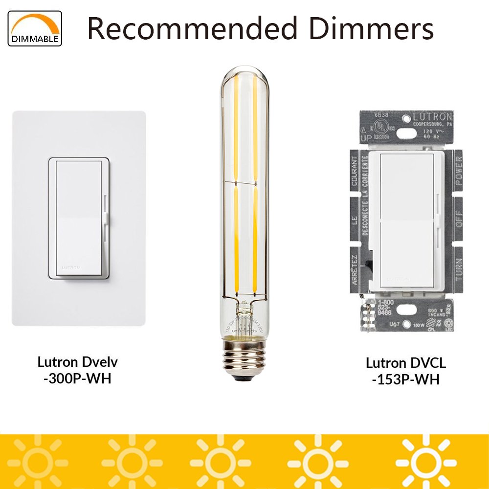 Leadleds Beautiful Edison Bulb Dimmable with Long Filament LED, T10 Tubular E26 Medium Base 60 Watt Incandescent Bulb Equivalent 3000K Warm White